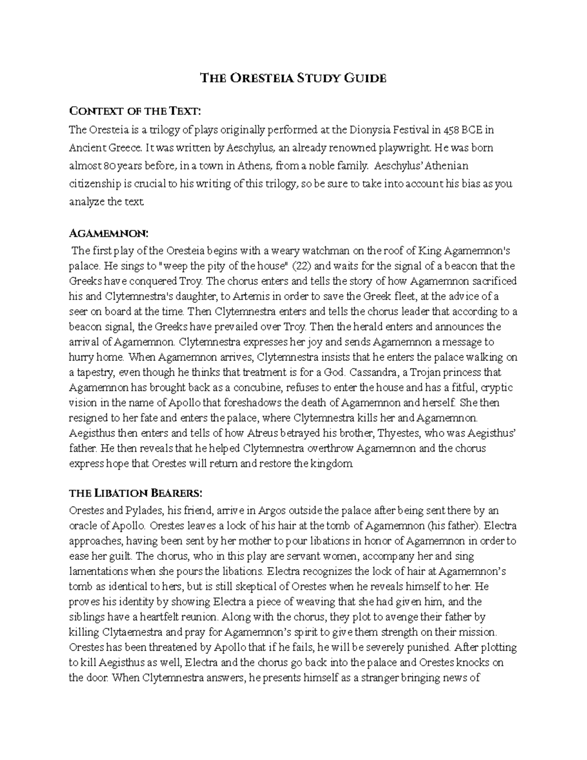 Orestia Study Guide - The Oresteia Study Guide Context of the Text: The ...