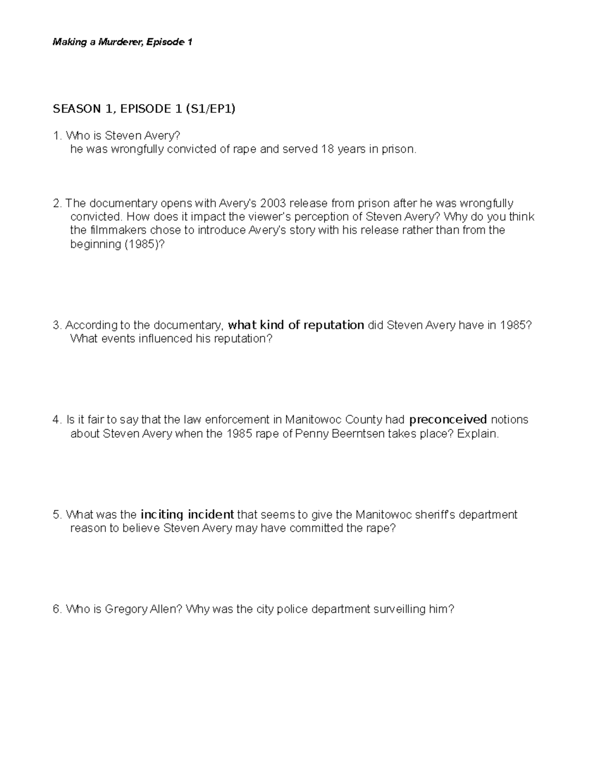 Copy of Making Murderer-Ep1-Student Copy - SEASON 1, EPISODE 1 (S1/EP1 ...