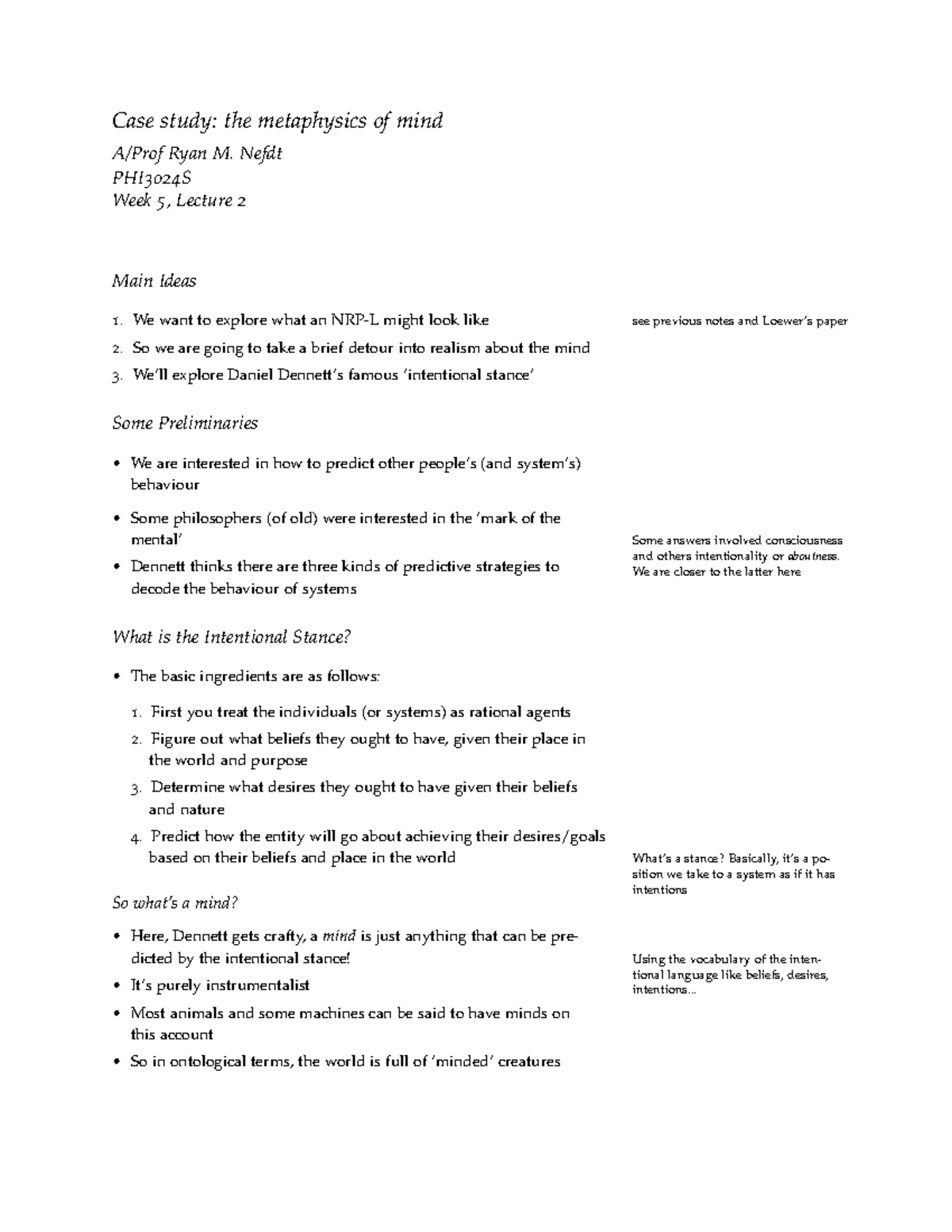 Week 5 Lecture 2 notes - A/Prof Ryan M. Nefdt PHI 3024 S Week 5 ...