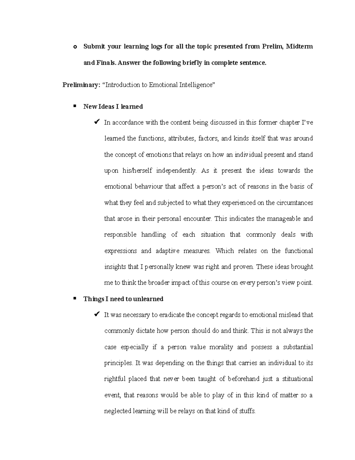 E1- Emotional Intelligence (Final Course Work 2) - o Submit your ...