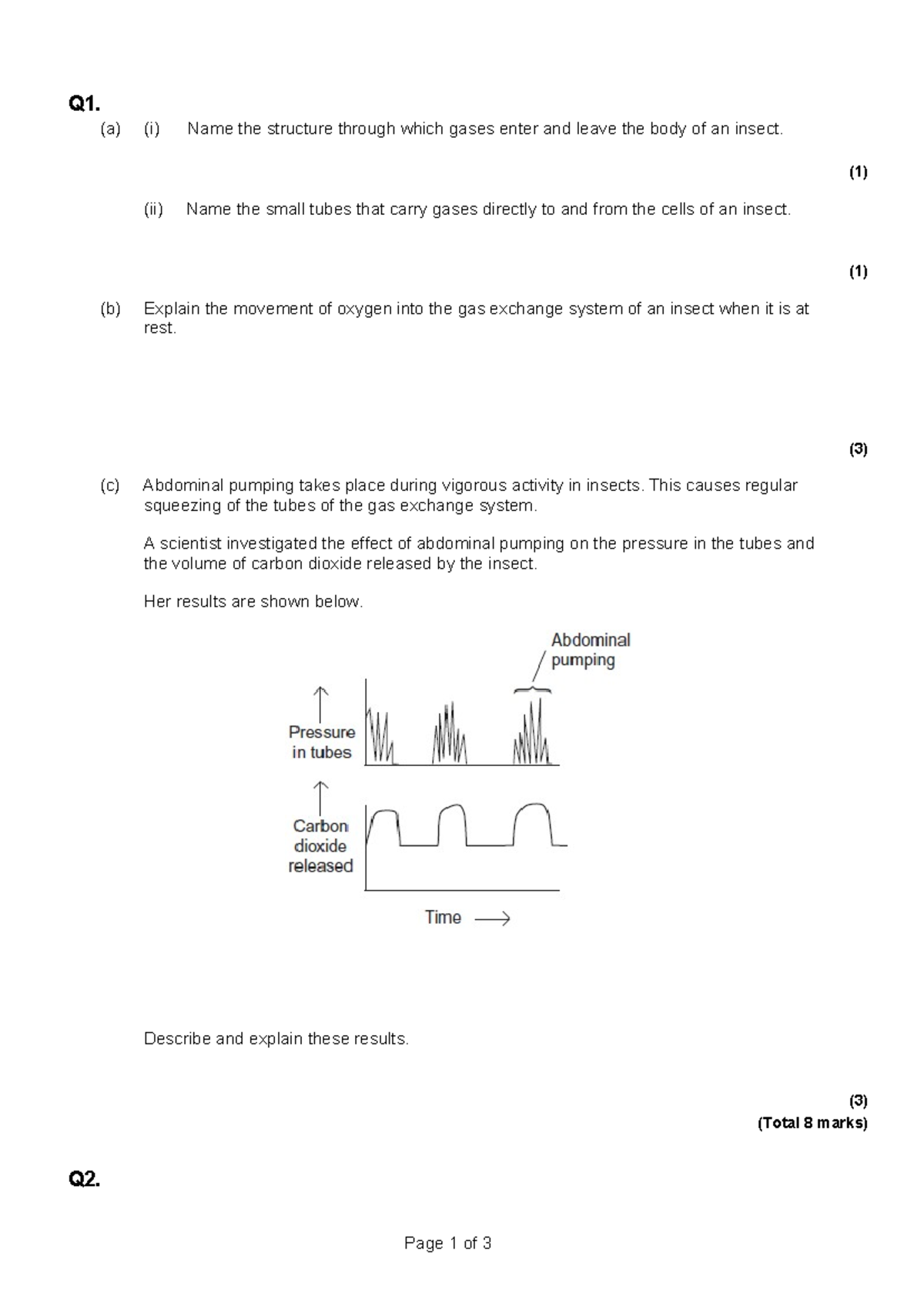 Gas exchange insects ppq v2 - Q1. (a) (i) Name the structure through ...