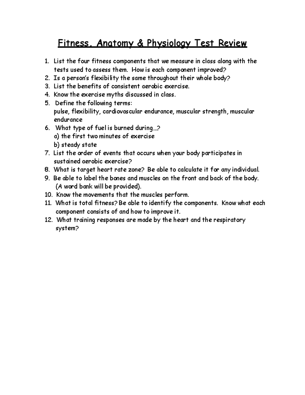 Fitness, Anatomy, Physiology Test Review - Fitness, Anatomy ...