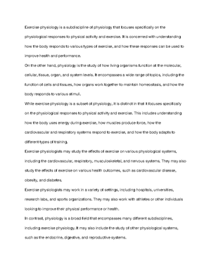 Summary of Exercise physiology - Exercise Physiology The study of the ...