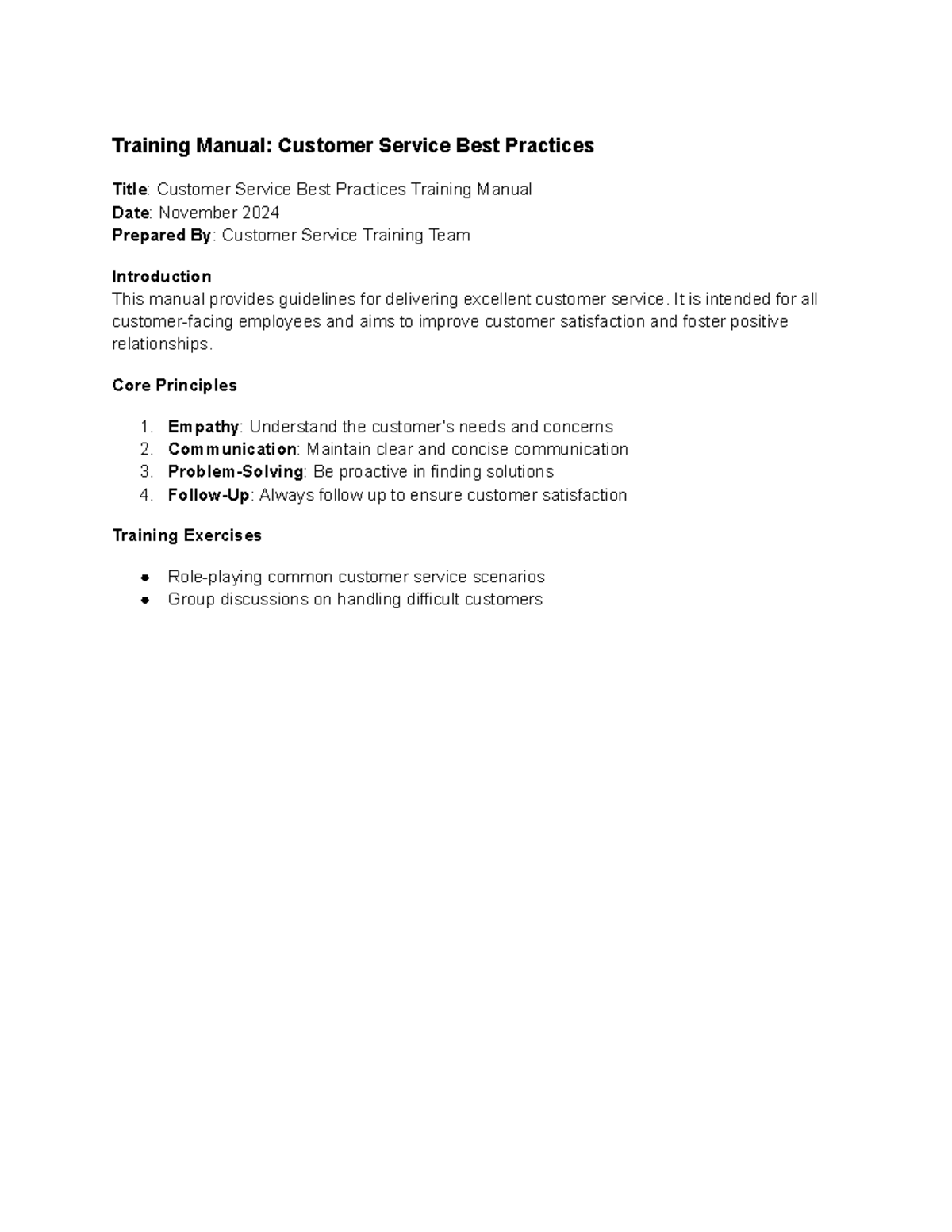 Training Manual Customer Service Best Practices - It is intended for ...