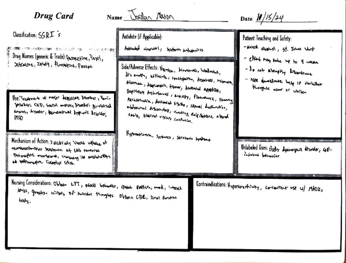 Drug Cards Module 11 - Clasification: SSRI S Drug Card Drug Names ...