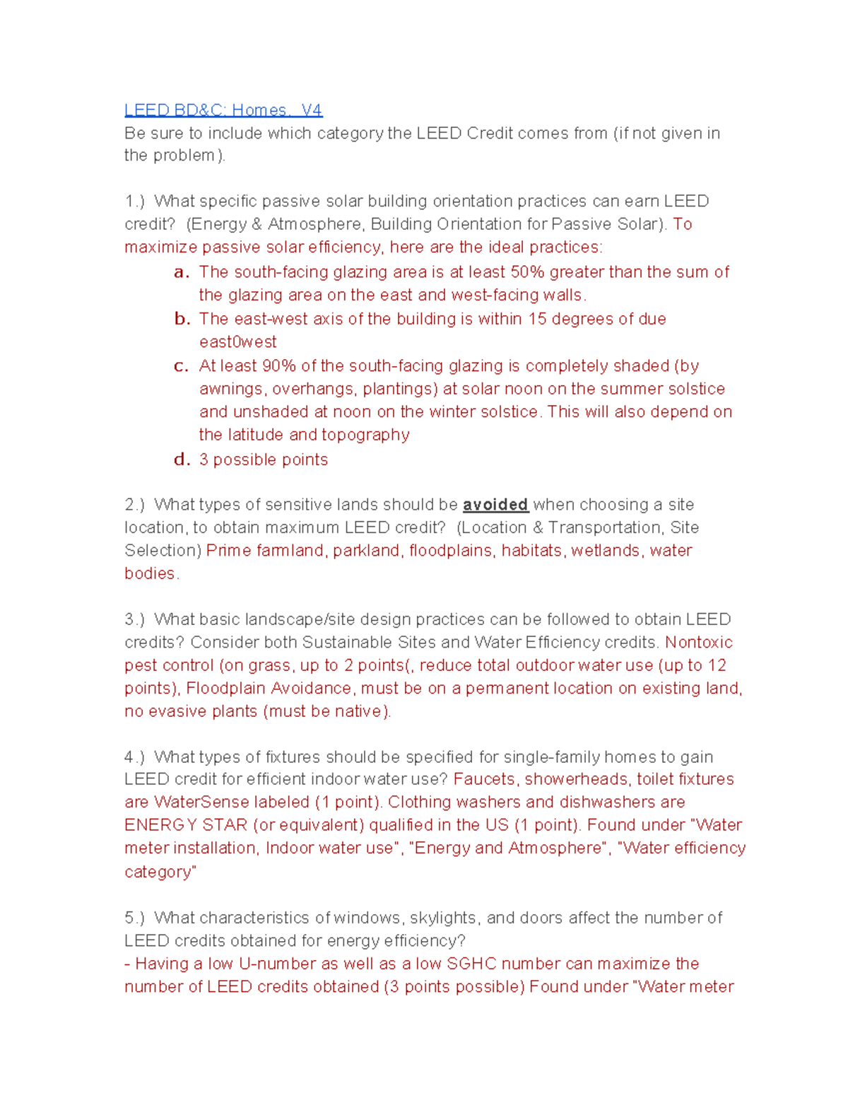 LEED credits - LEED BD&C: Homes, V Be sure to include which category ...