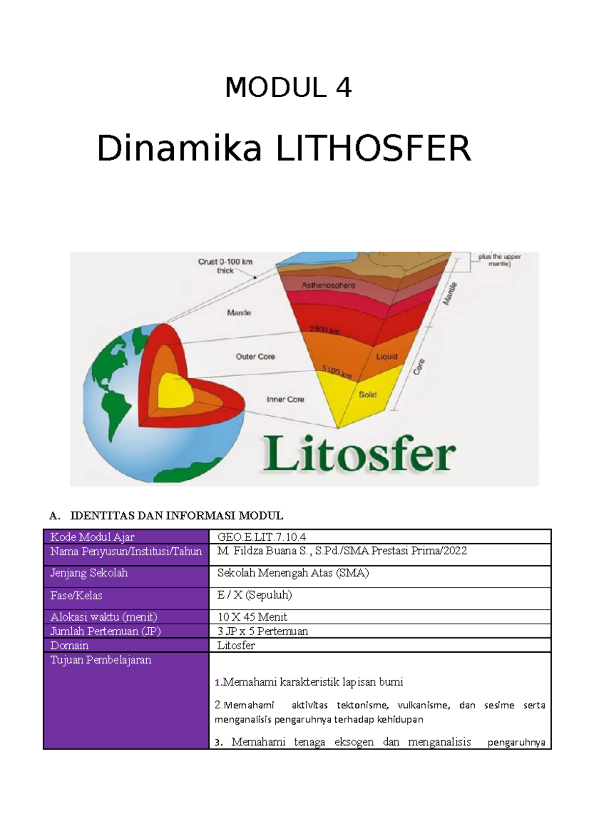 Modul Pembelajaran 4 Litosfer - MODUL 4 Dinamika LITHOSFER A. IDENTITAS ...
