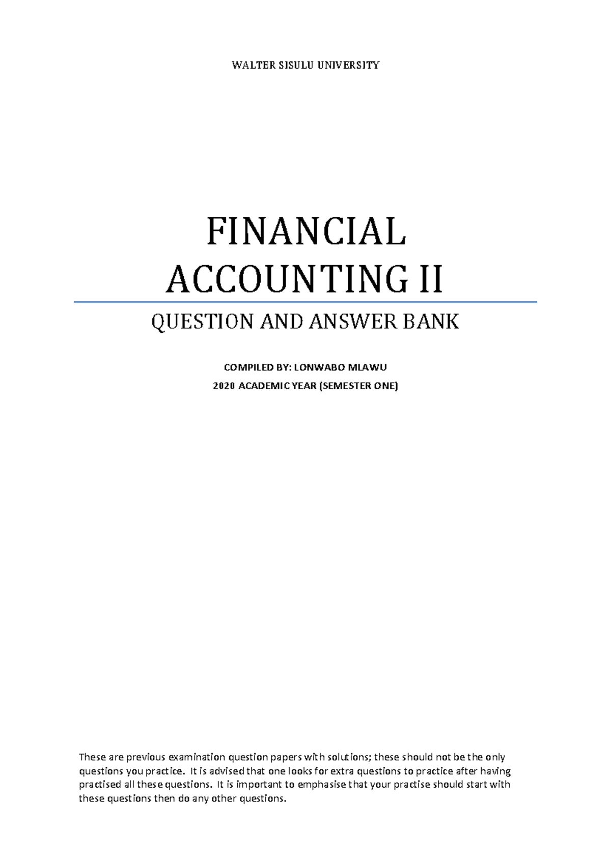 Financial Accounting Question Bank Semester 1 - WALTER SISULU ...