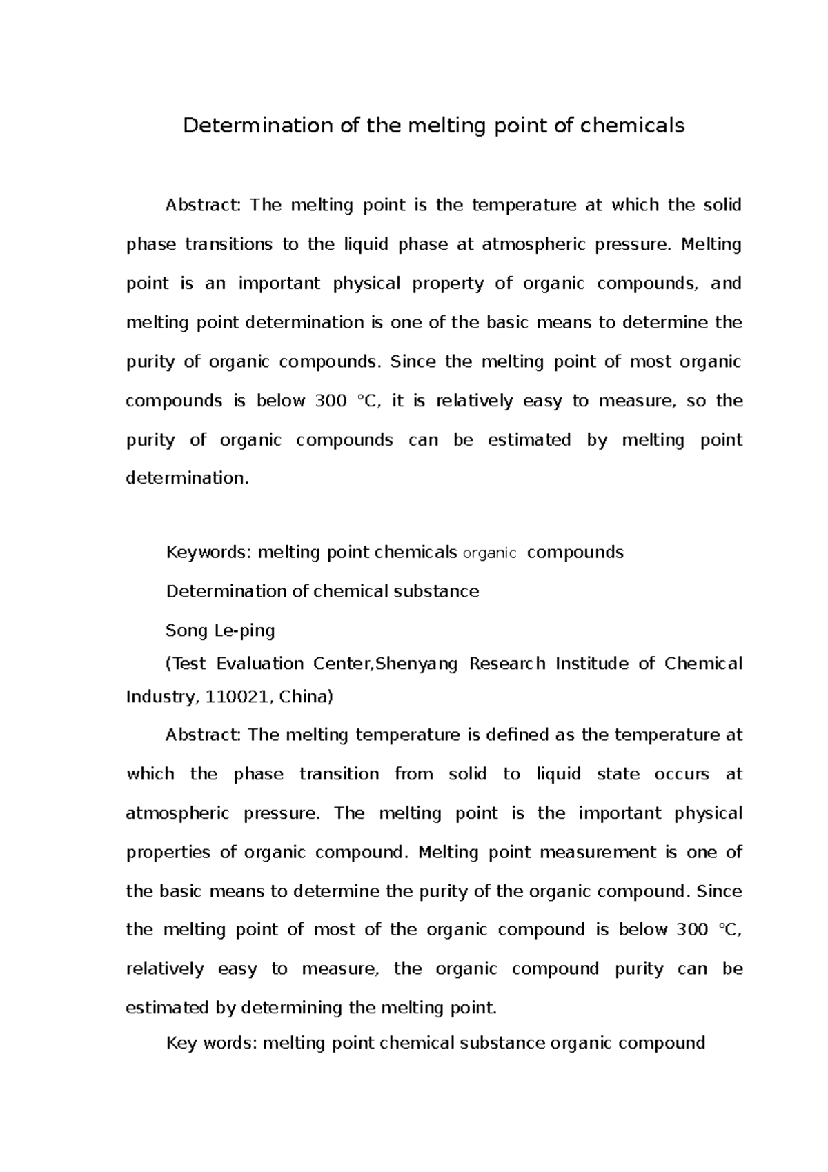 Determination of the melting point of chemicals CH102 - Determination ...