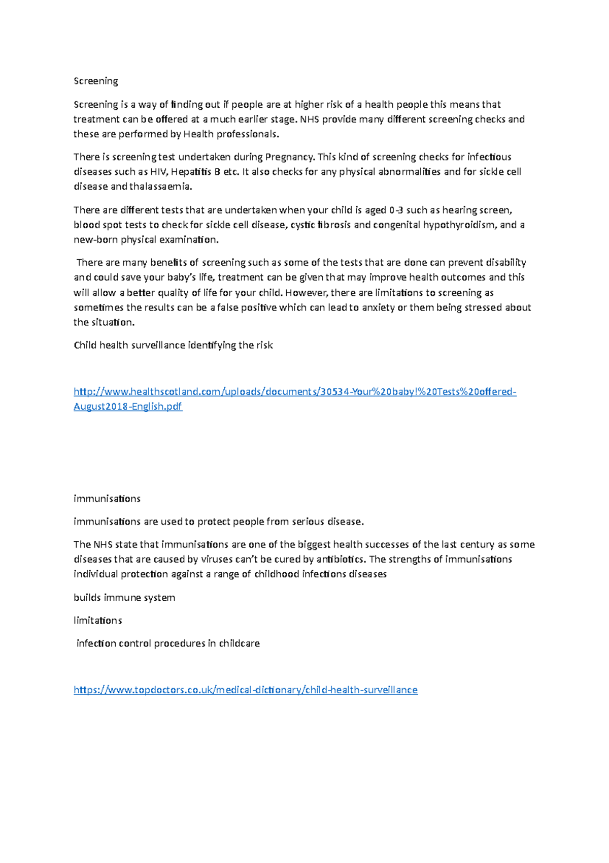 Screening - side notes - Screening Screening is a way of finding out if ...