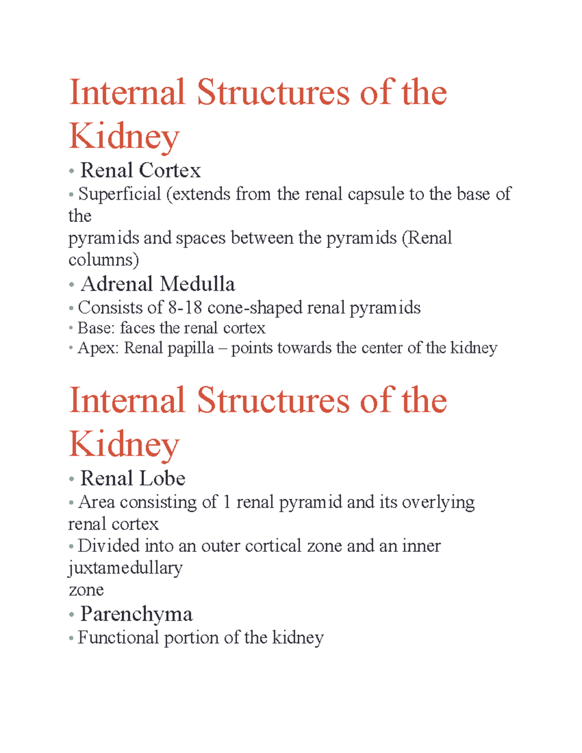 Internal Structures of the Kidney - Internal Structures of the Kidney ...