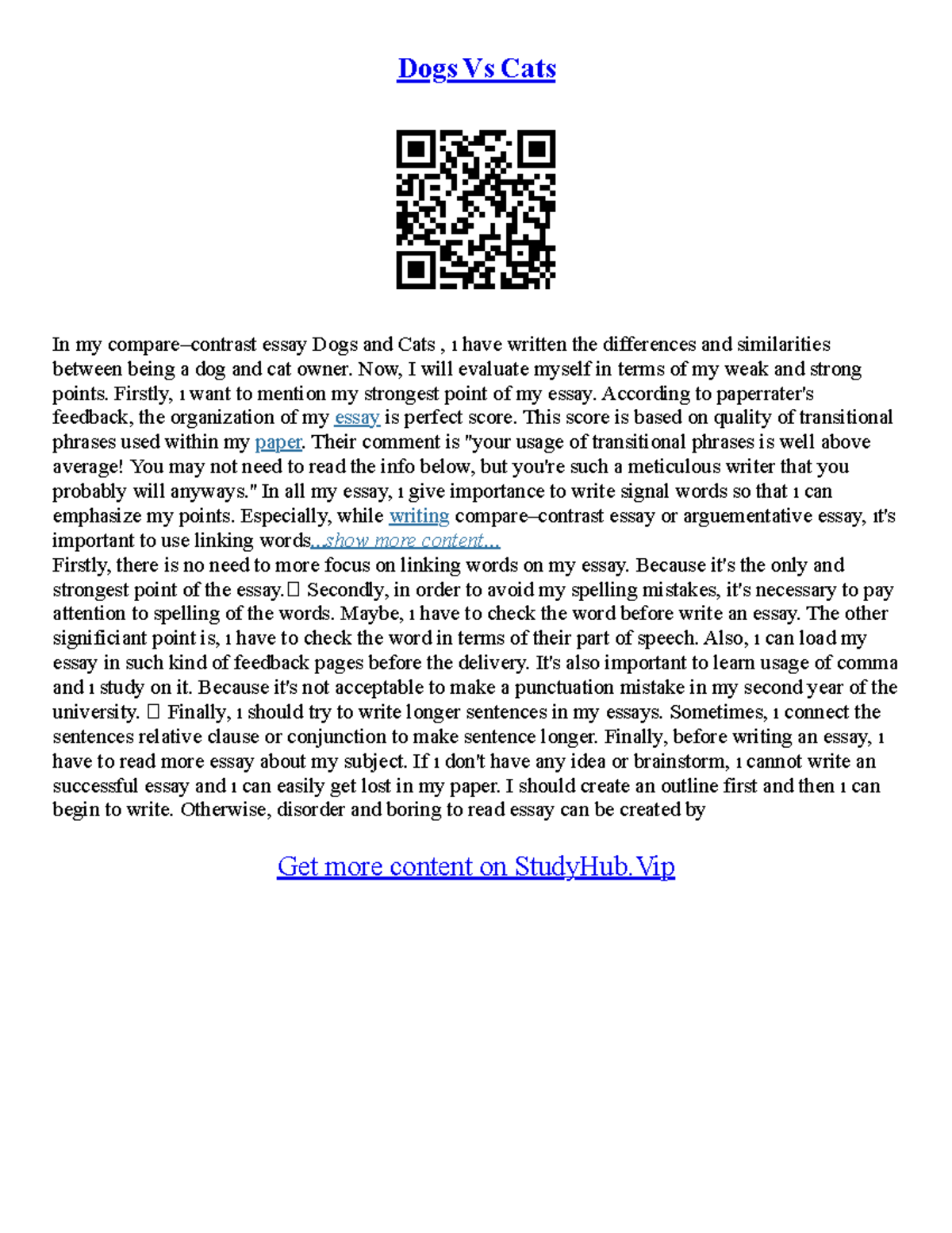 Compare And Contrast Cats And Dogs Essay - Dogs Vs Cats In my compare ...