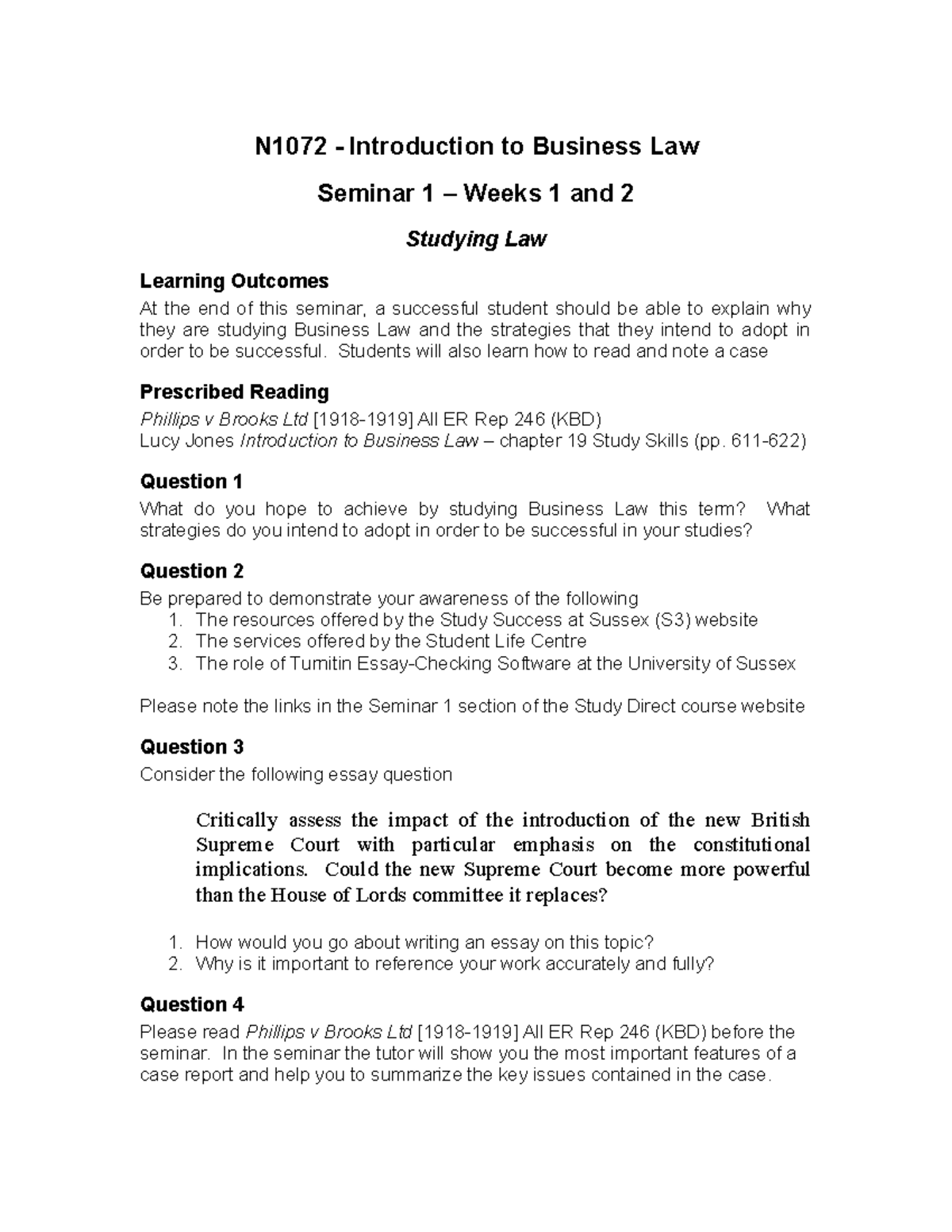 Bus Law Seminar 1 (2012 ) - N1072 - Introduction to Business Law ...