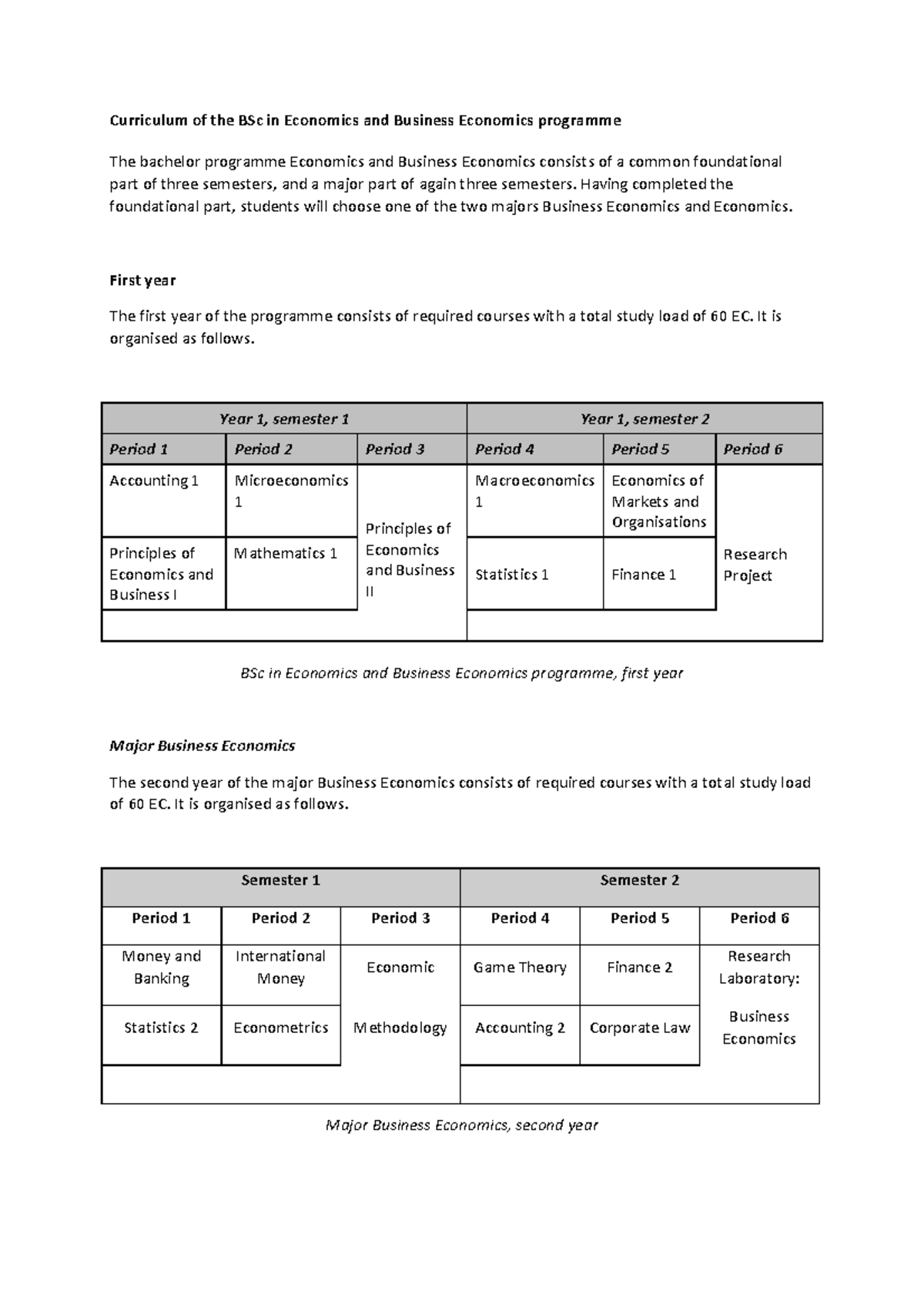 Curriculum of the bsc in economics and business economics programme ...