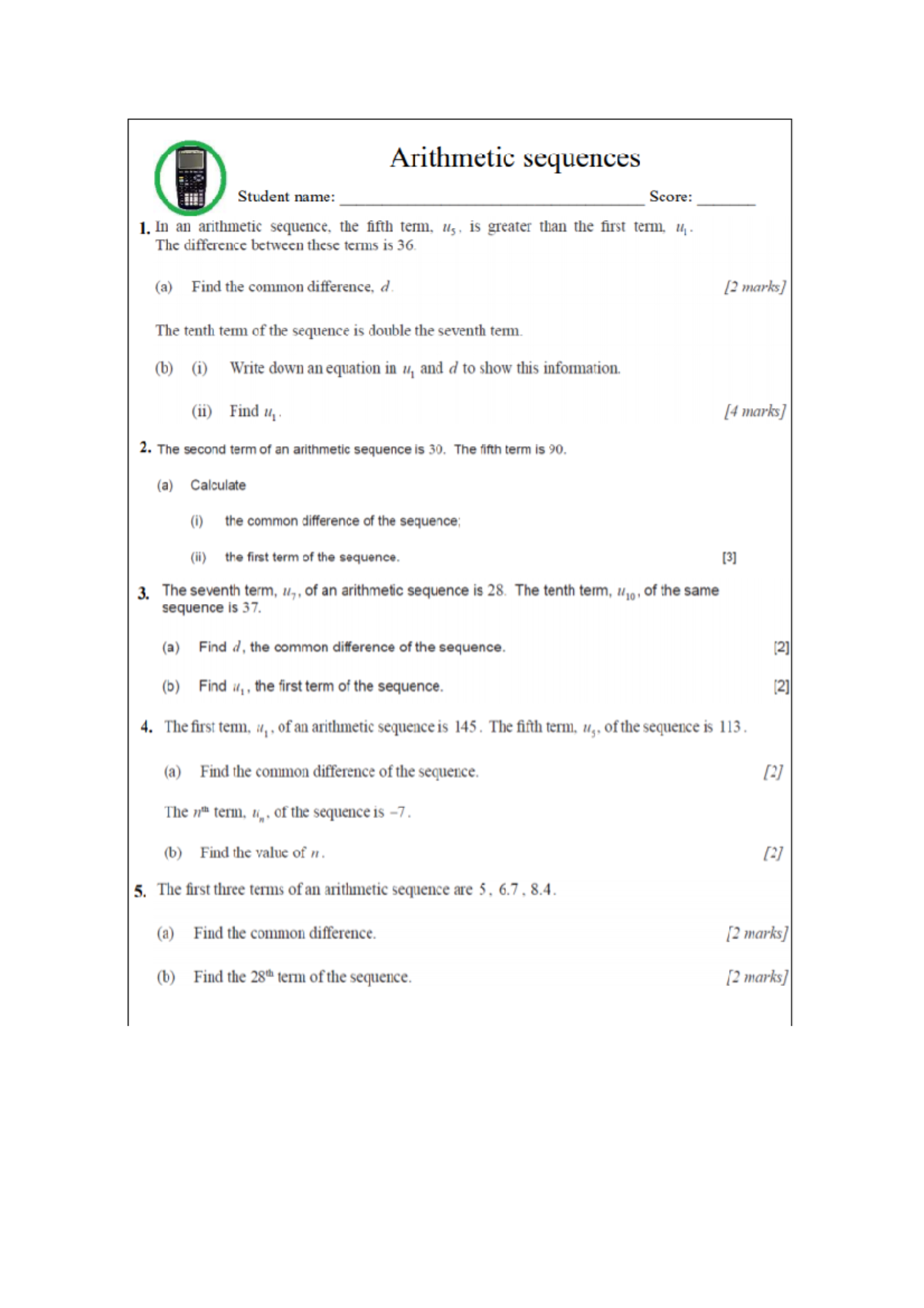Arithmetic sequences - Studocu