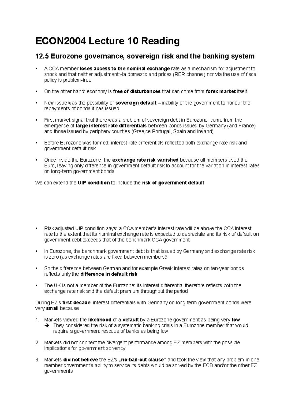 ECON2004 Term 2 Lecture 10 Reading - ECON2004 Lecture 10 Reading 12 Eurozone governance ...