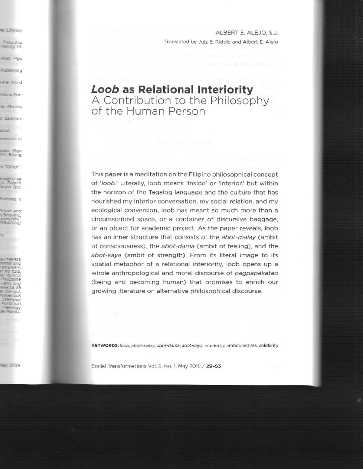 Loob as Relational Interiority - Alejo (2018 ) - Understanding the Self ...