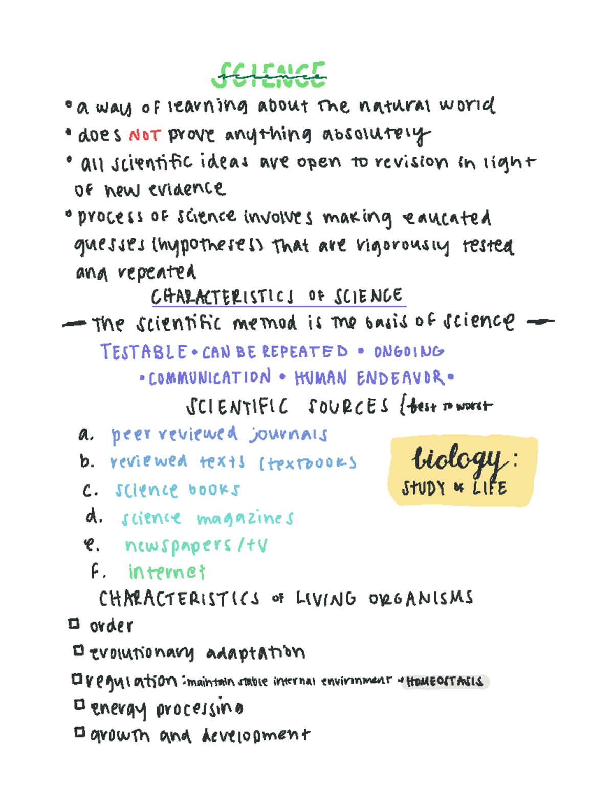 Biology chapter one - Characteristics of Science - science a way of ...