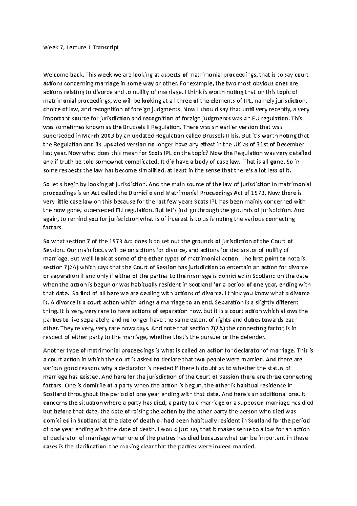 Week 7 Lecture 1 Transcript - Week 7, Lecture 1 Transcript Welcome back. This week we are ...