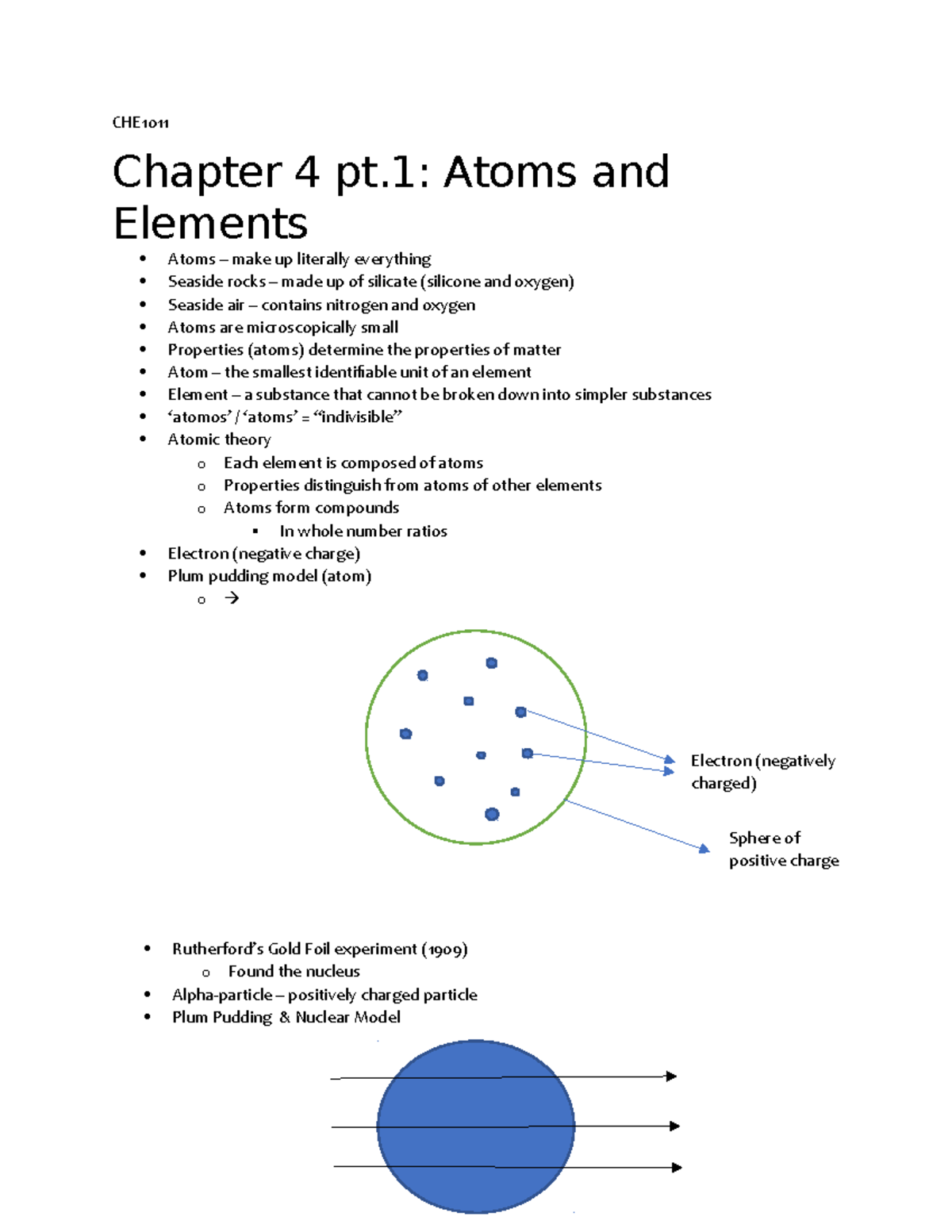 CHE101 - Chapter 4 Lecture Notes - CHE Chapter 4 pt: Atoms and Elements ...