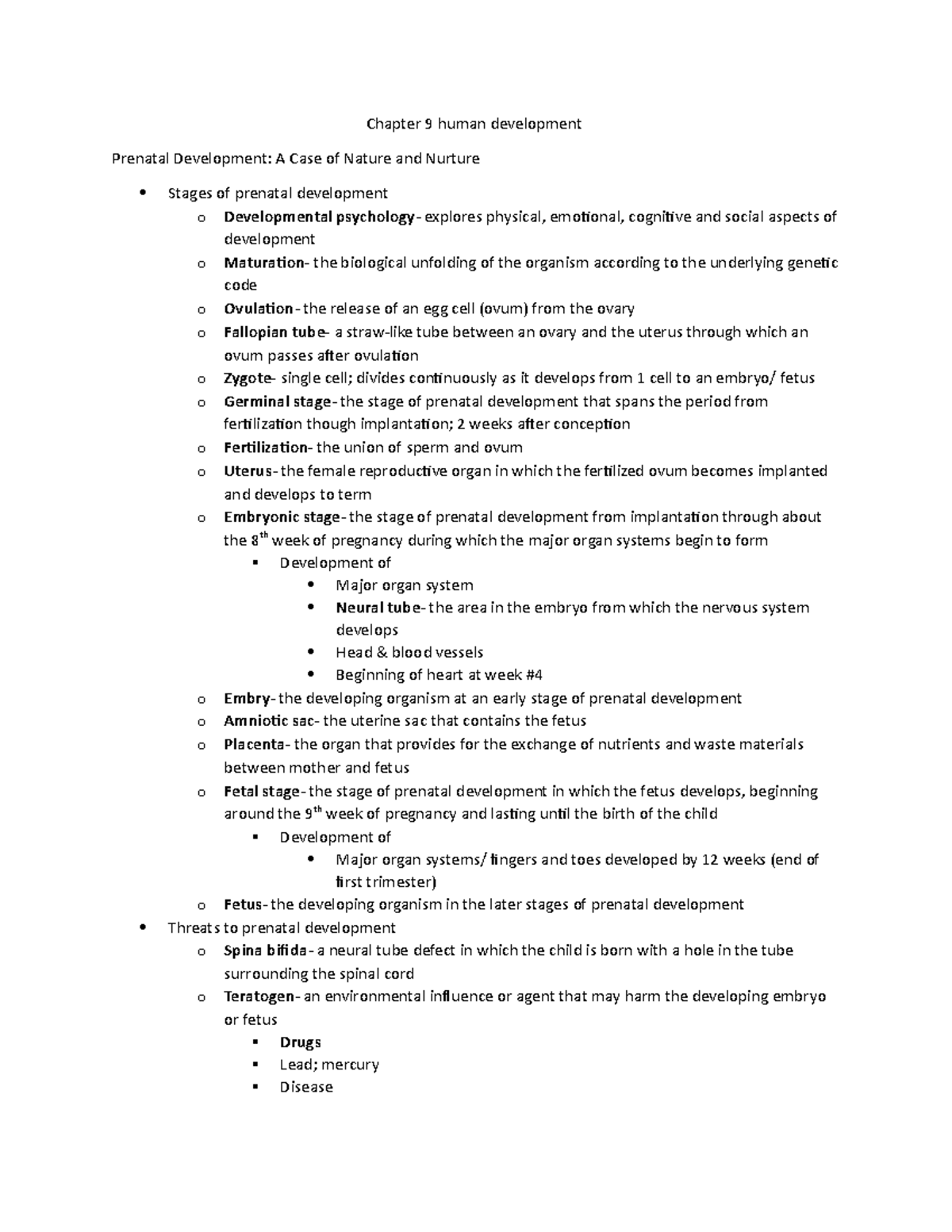 Chapter 9 human development - Chapter 9 human development Prenatal Development: A Case of Nature ...