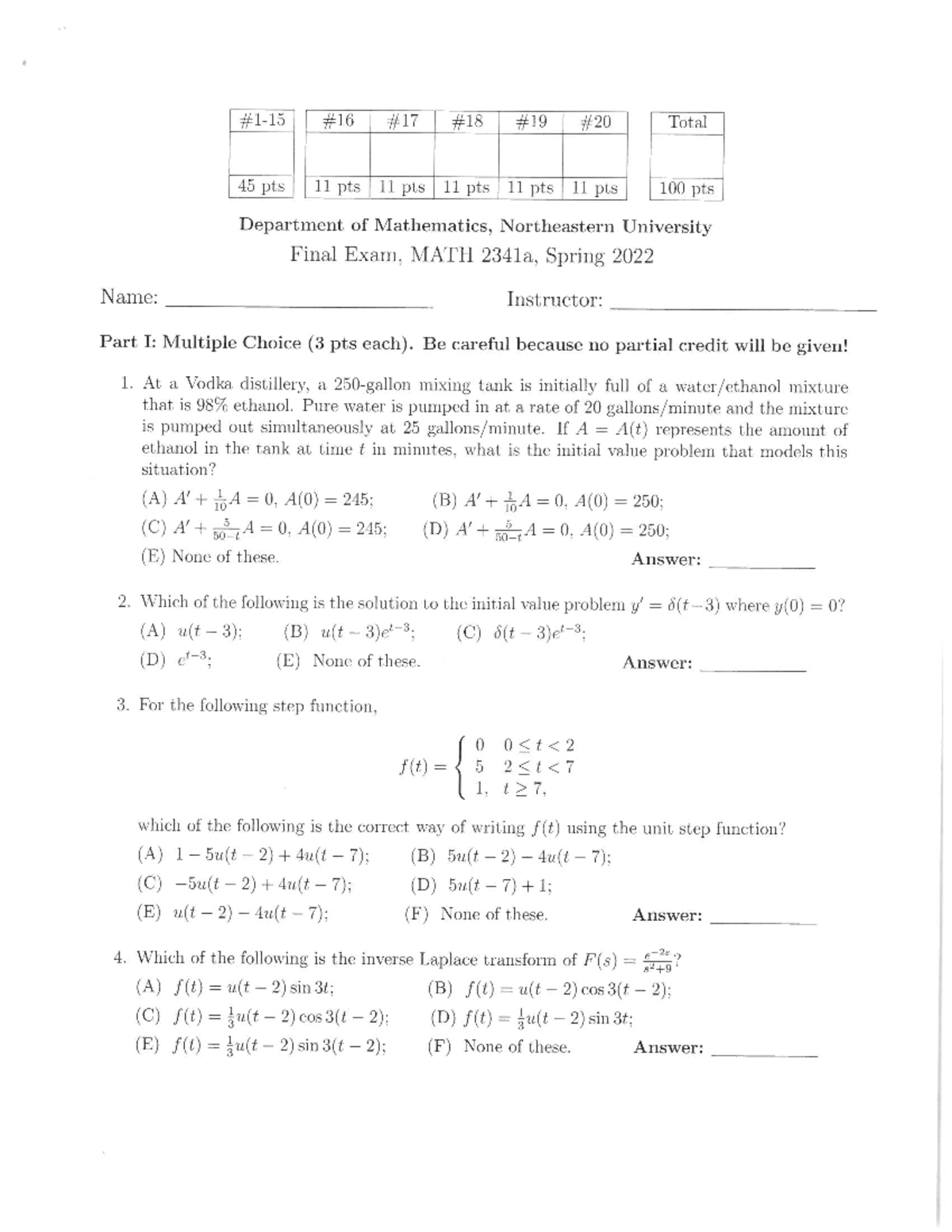 SP22Final Versiona - Practice final - MATH 2341 - Studocu