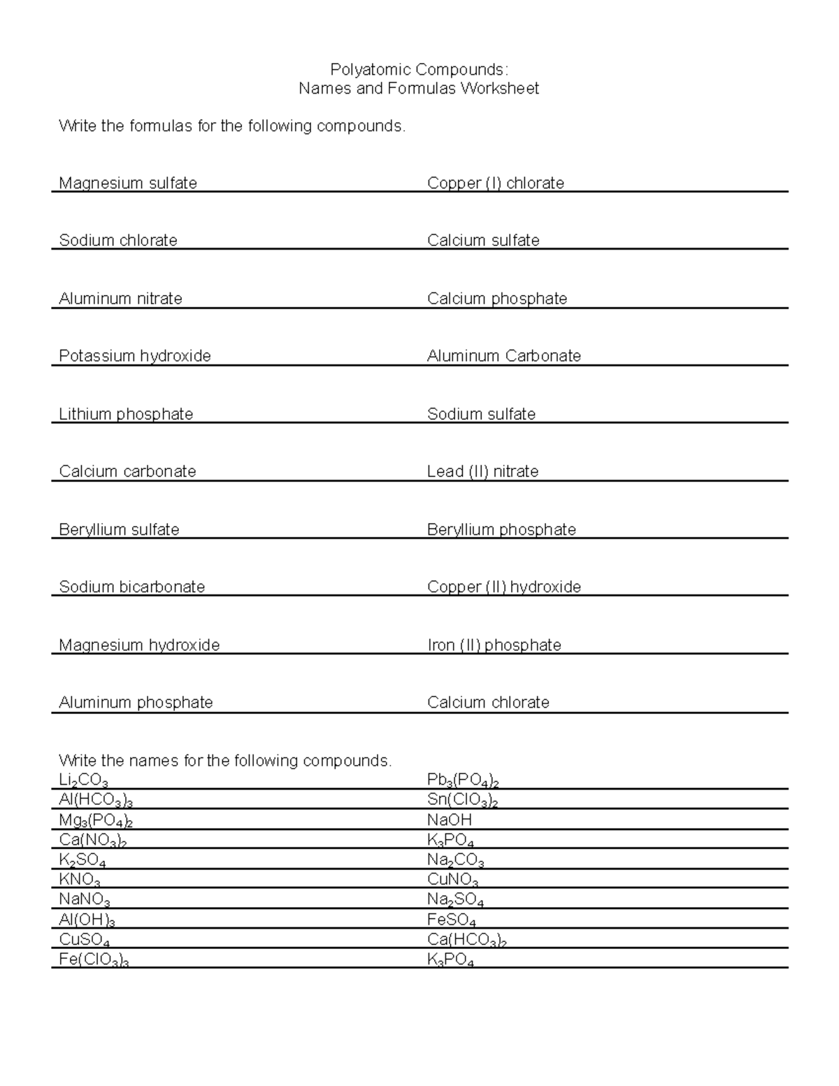 Copy of 03c Worksheet poly naming - Polyatomic Compounds: Names and ...