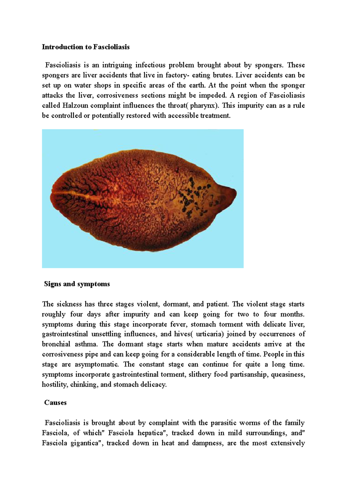 Fascioliasis infestation - Introduction to Fascioliasis Fascioliasis is ...