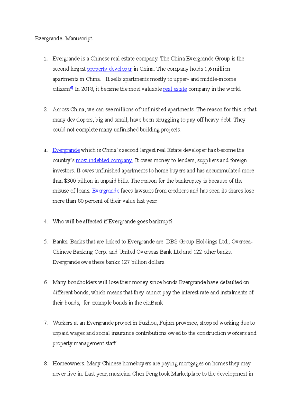 Evergrande crisis manuscript - Evergrande- Manuscript Evergrande is a ...