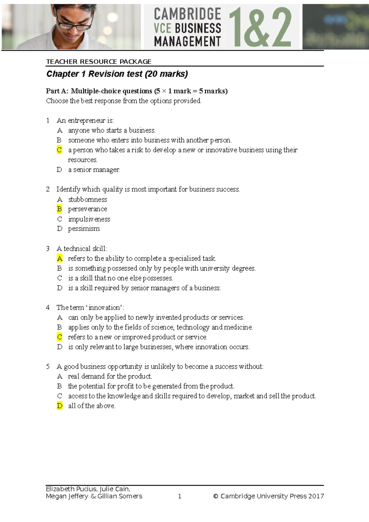 Bus Man Units 12-Chapter 1-Rev Test - TEACHER RESOURCE PACKAGE Chapter ...