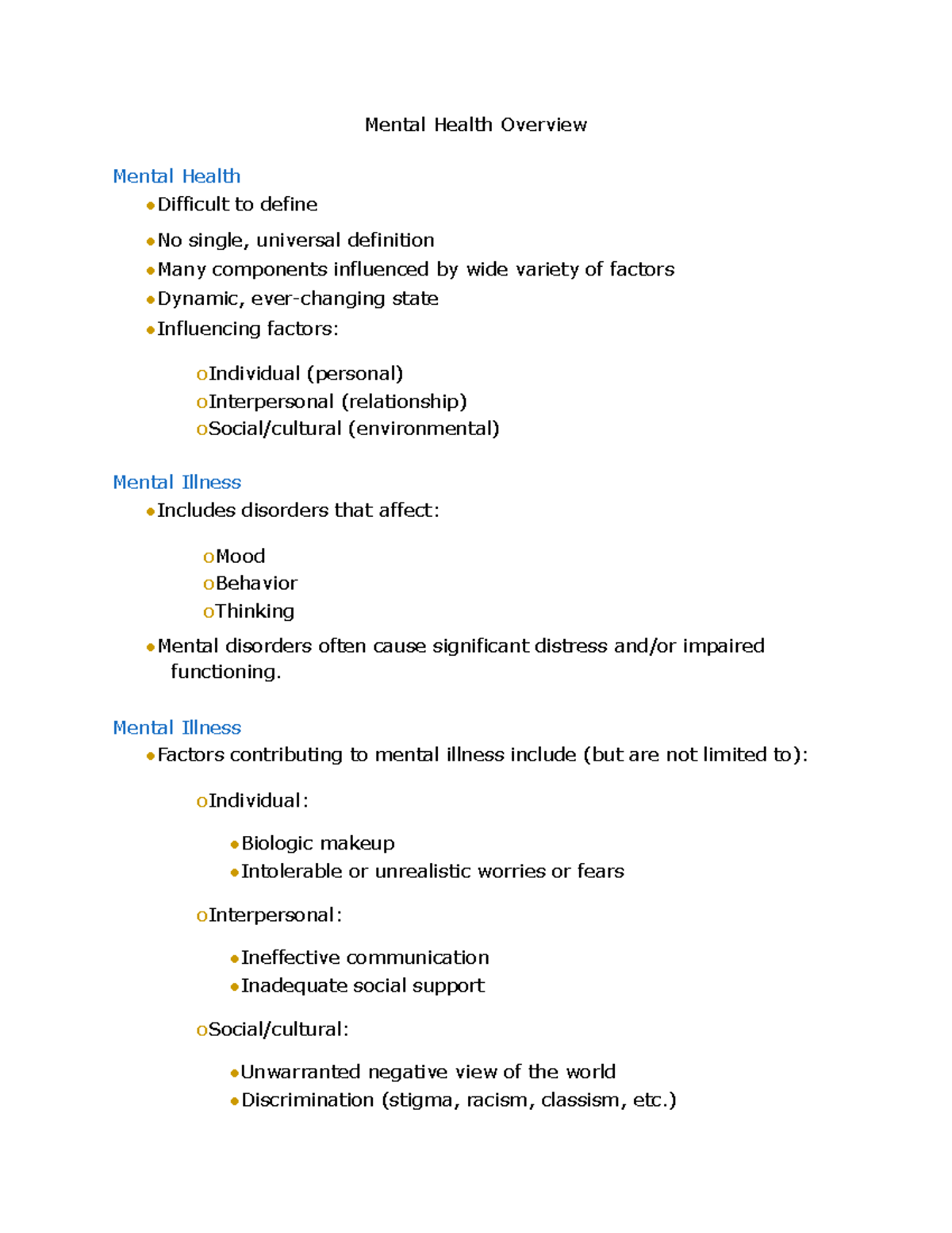 Mental Health Overview - Studocu