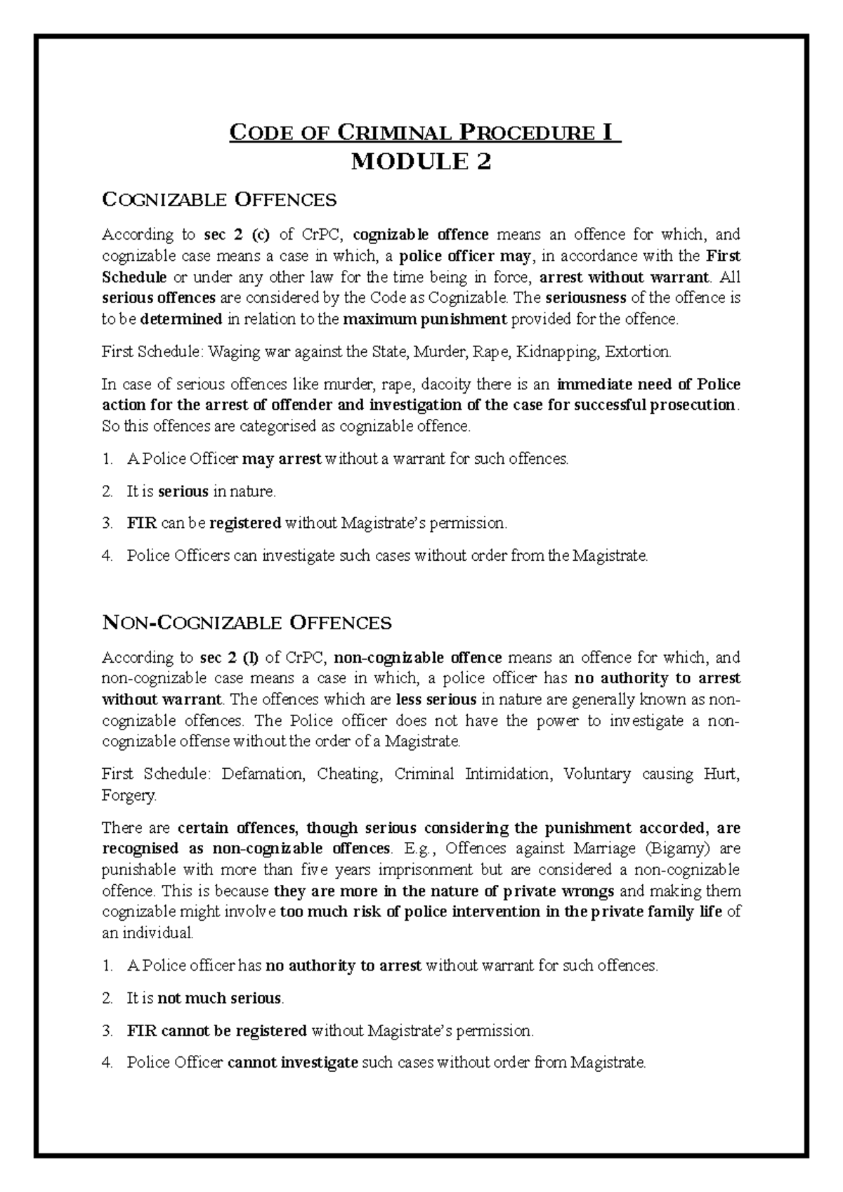 Cr PC- Module 2 - Notes for CrPC - CODE OF CRIMINAL PROCEDURE I MODULE ...