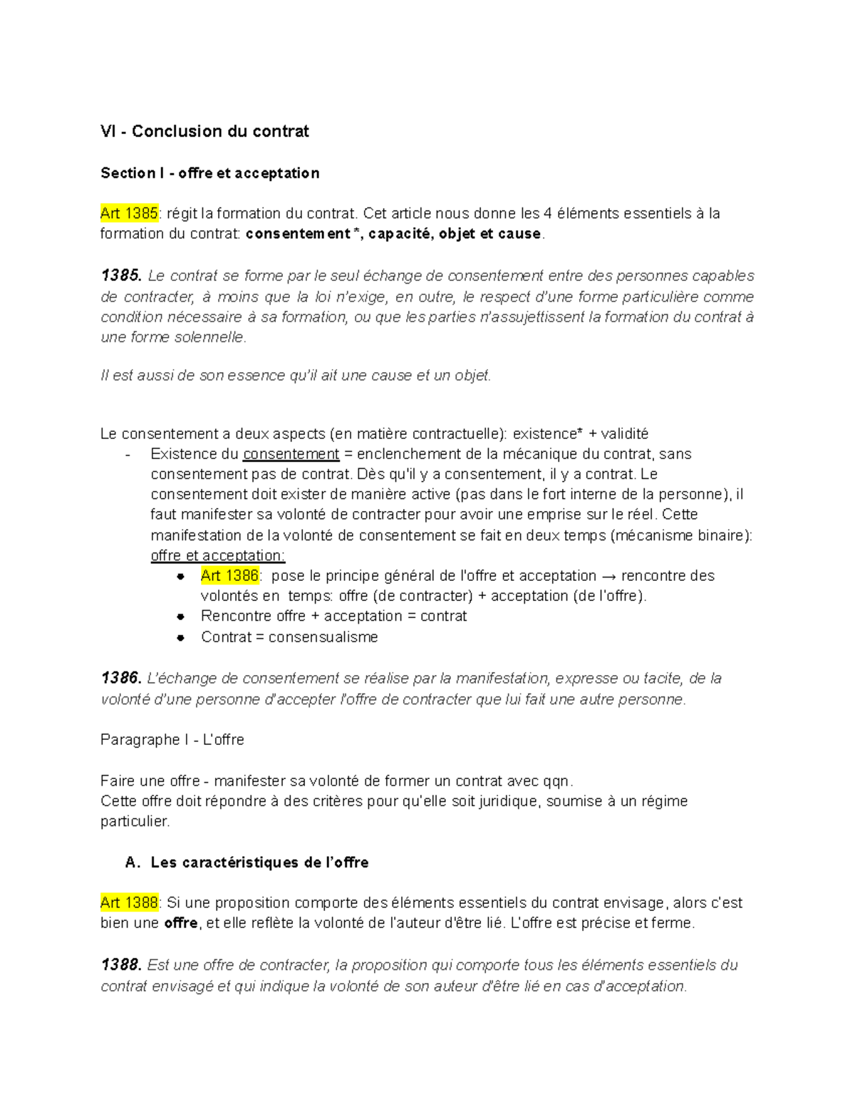 conclusion du contrat - VI - Conclusion du contrat Section I - offre et ...