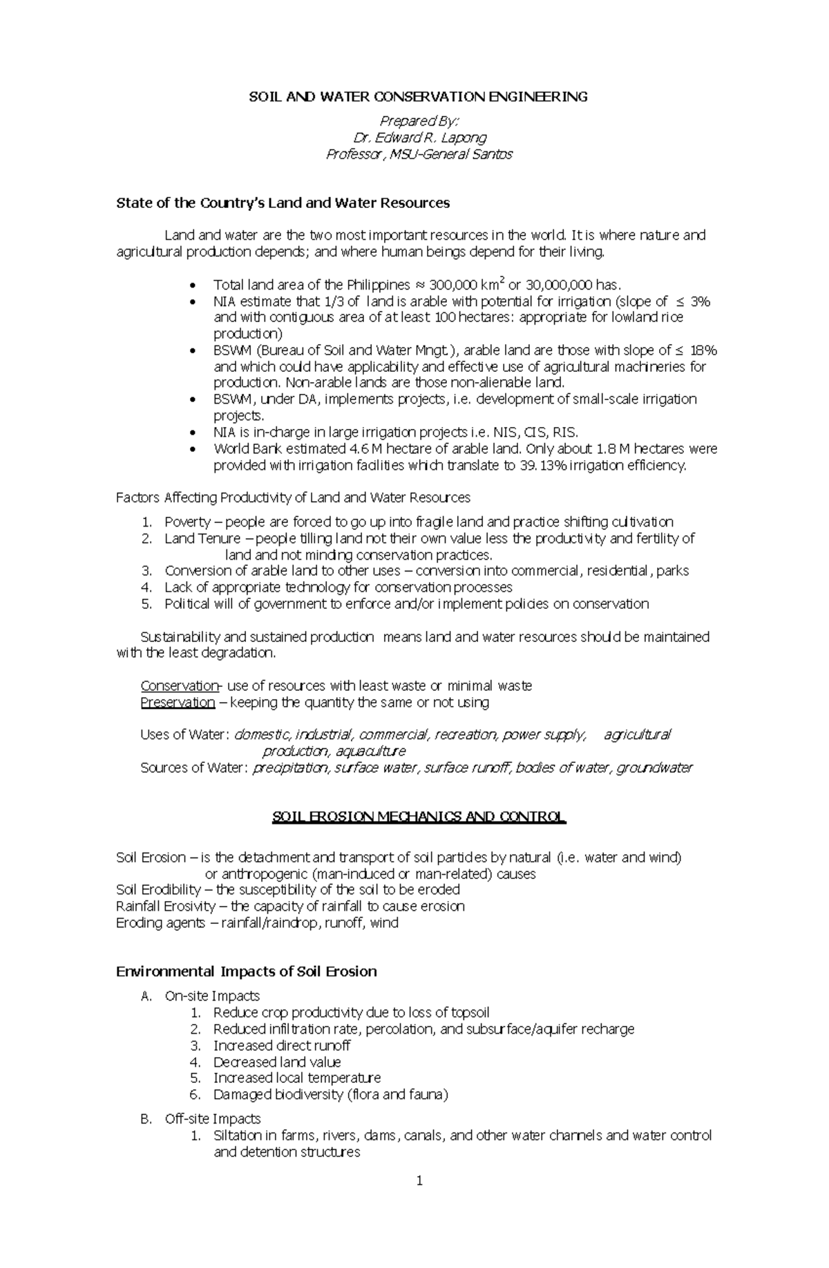 SOIL Erosion - ko - SOIL AND WATER CONSERVATION ENGINEERING Prepared By ...