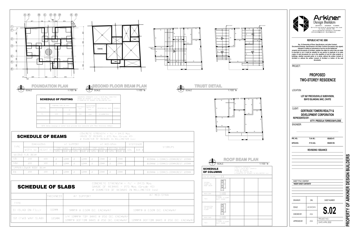 Precious Ville-S2 - Floor plans - SCHEDULE OF FOOTING CONCRETE STRENGTH = fc' = 20 Mpa (3000 PSI ...