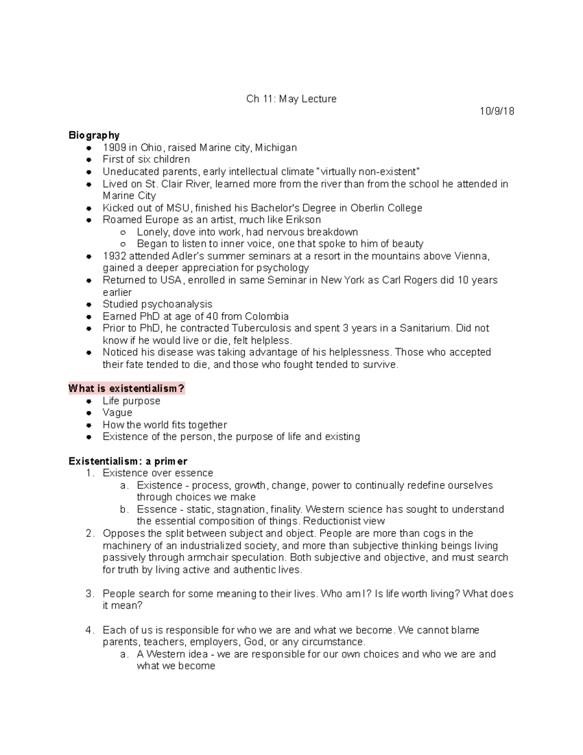 Personality in Psy Chapter 11 May Lecture Notes - Ch 11: May Lecture 10 ...