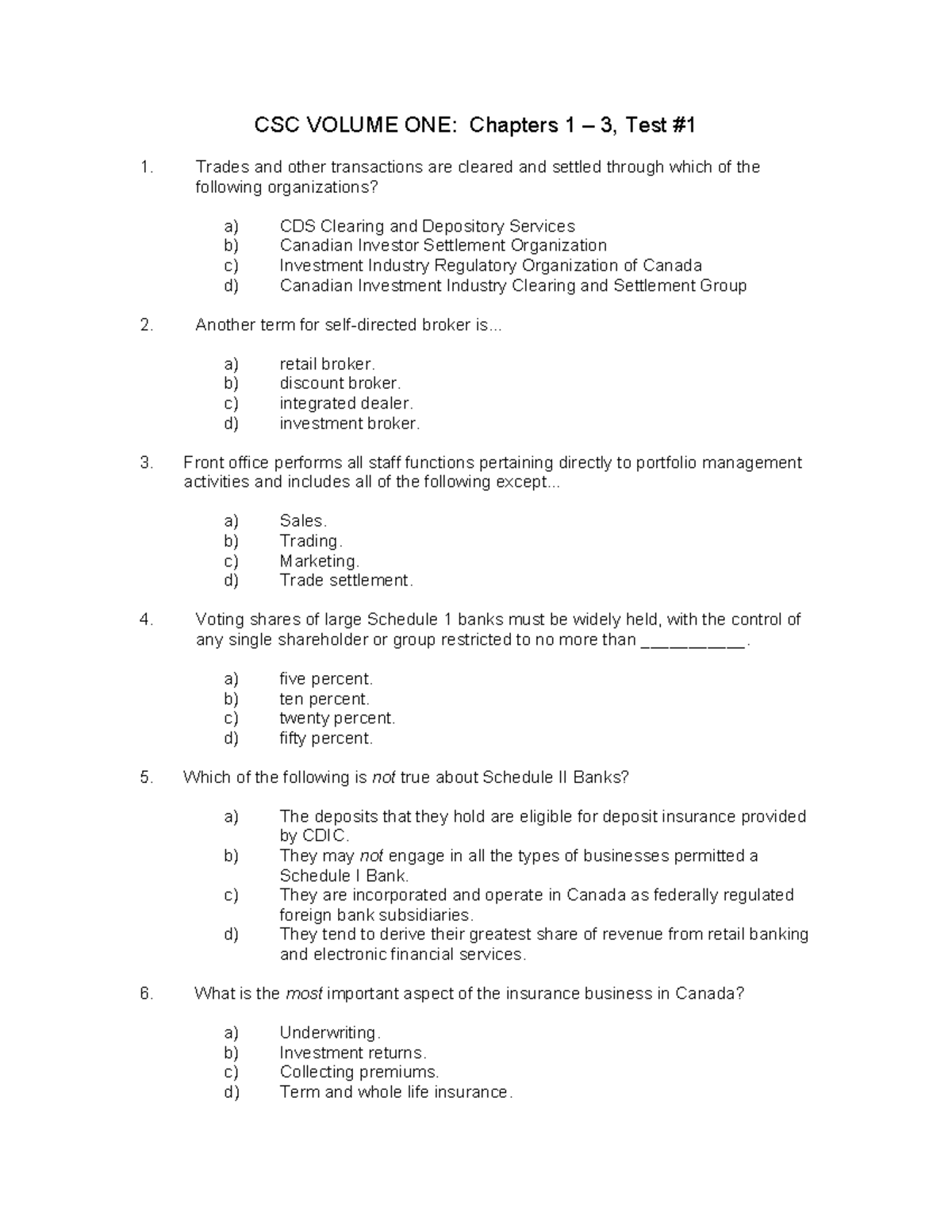 Csc Mock Question Csc Mock Csc Volume One Chapters 1 3 Test