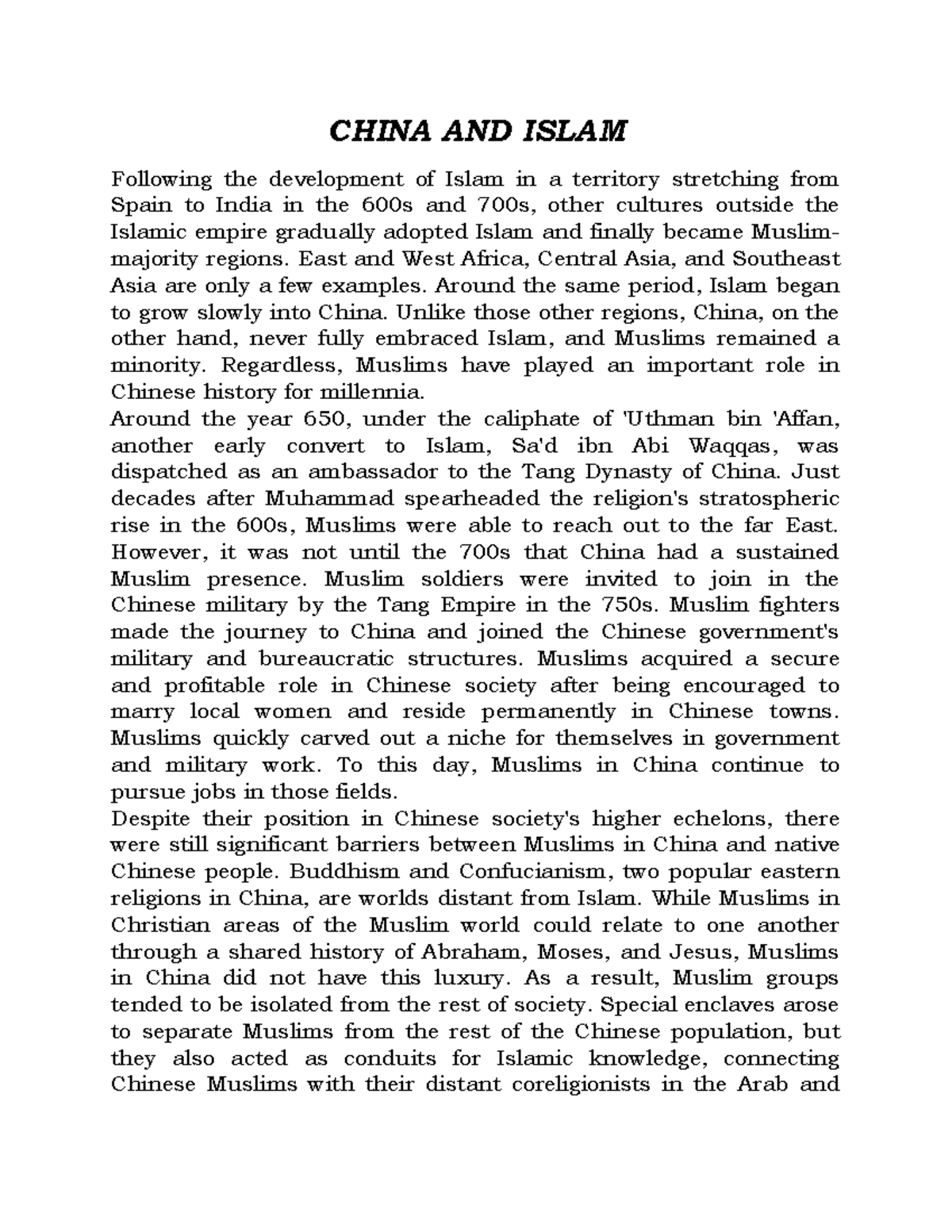 China AND Islam - Lecture notes 3 - CHINA AND ISLAM Following the ...