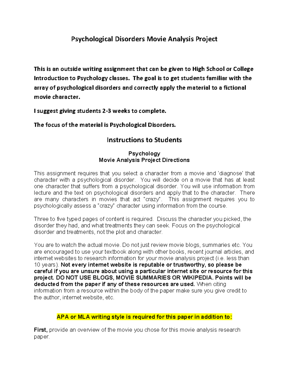 Psychological Disorders Movie Analysis Project-1 - The goal is to get ...