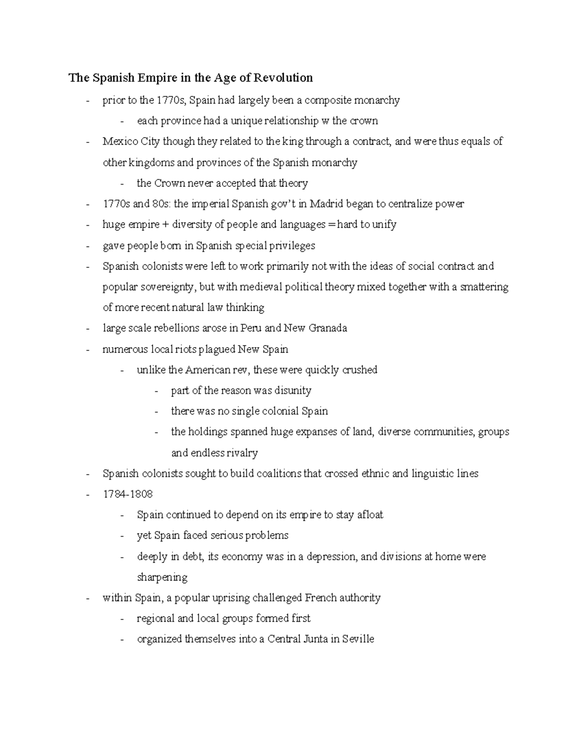 The Spanish Empire in the Age of Revolution - Studocu