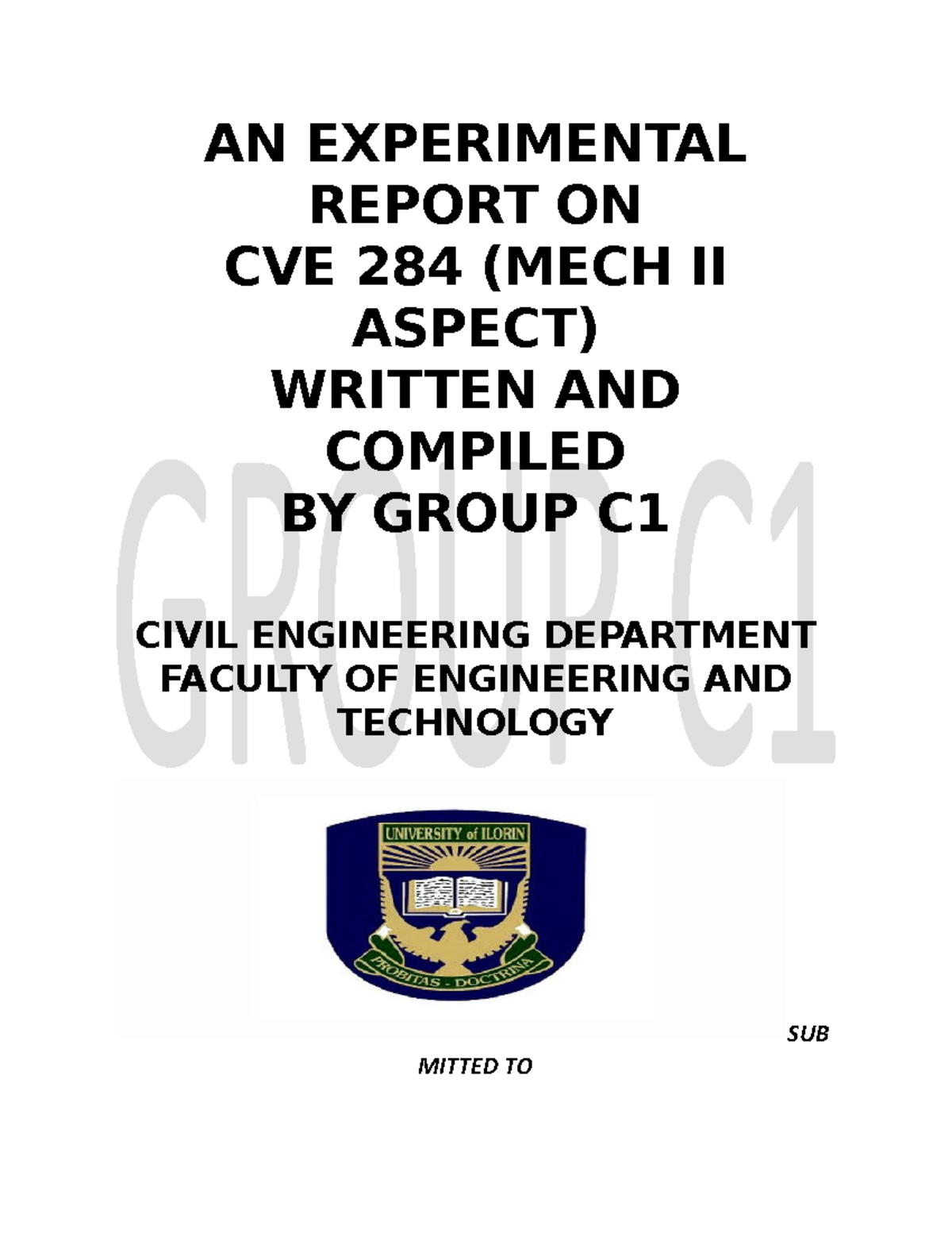 CVE 283 Report (MECH II) - AN EXPERIMENTAL REPORT ON CVE 284 (MECH II ...