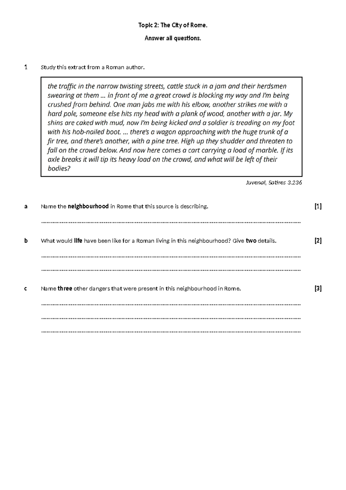 Component 3: Latin Civilisation City of Rome Mock Paper - Topic 2: The ...