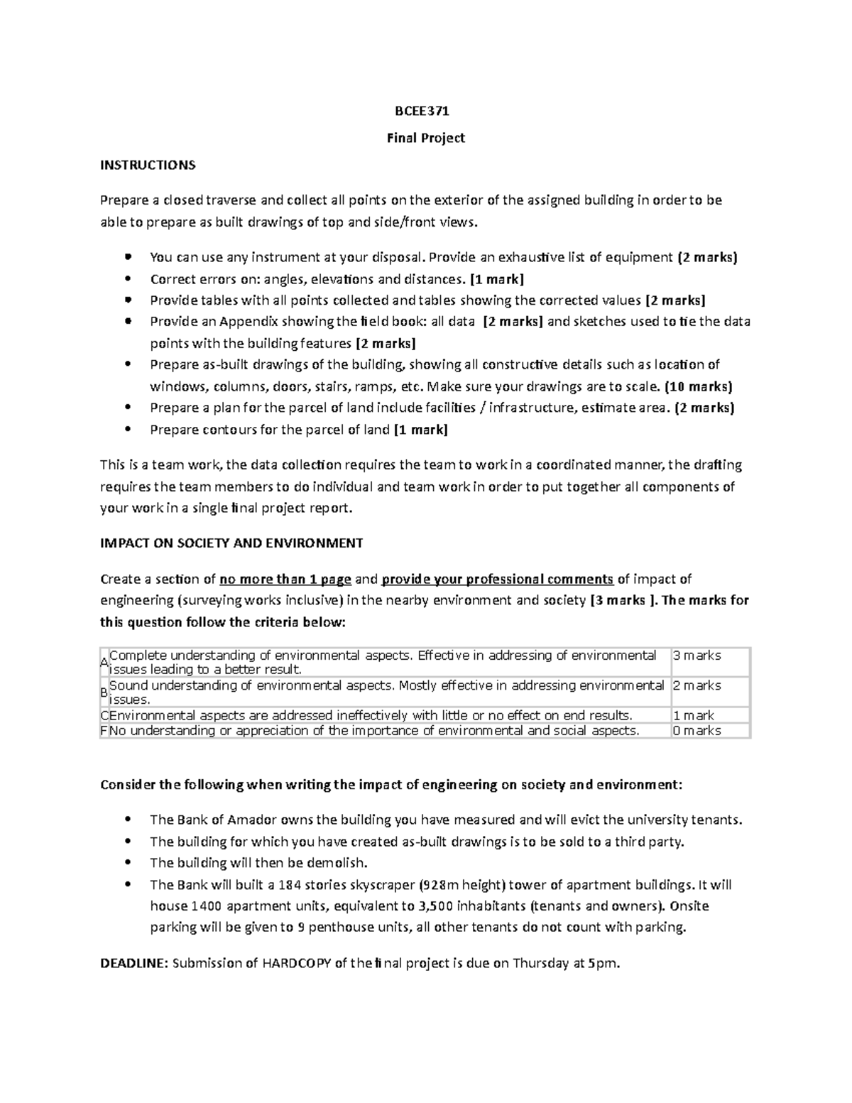 BCEE371 final project instructions - BCEE Final Project INSTRUCTIONS ...