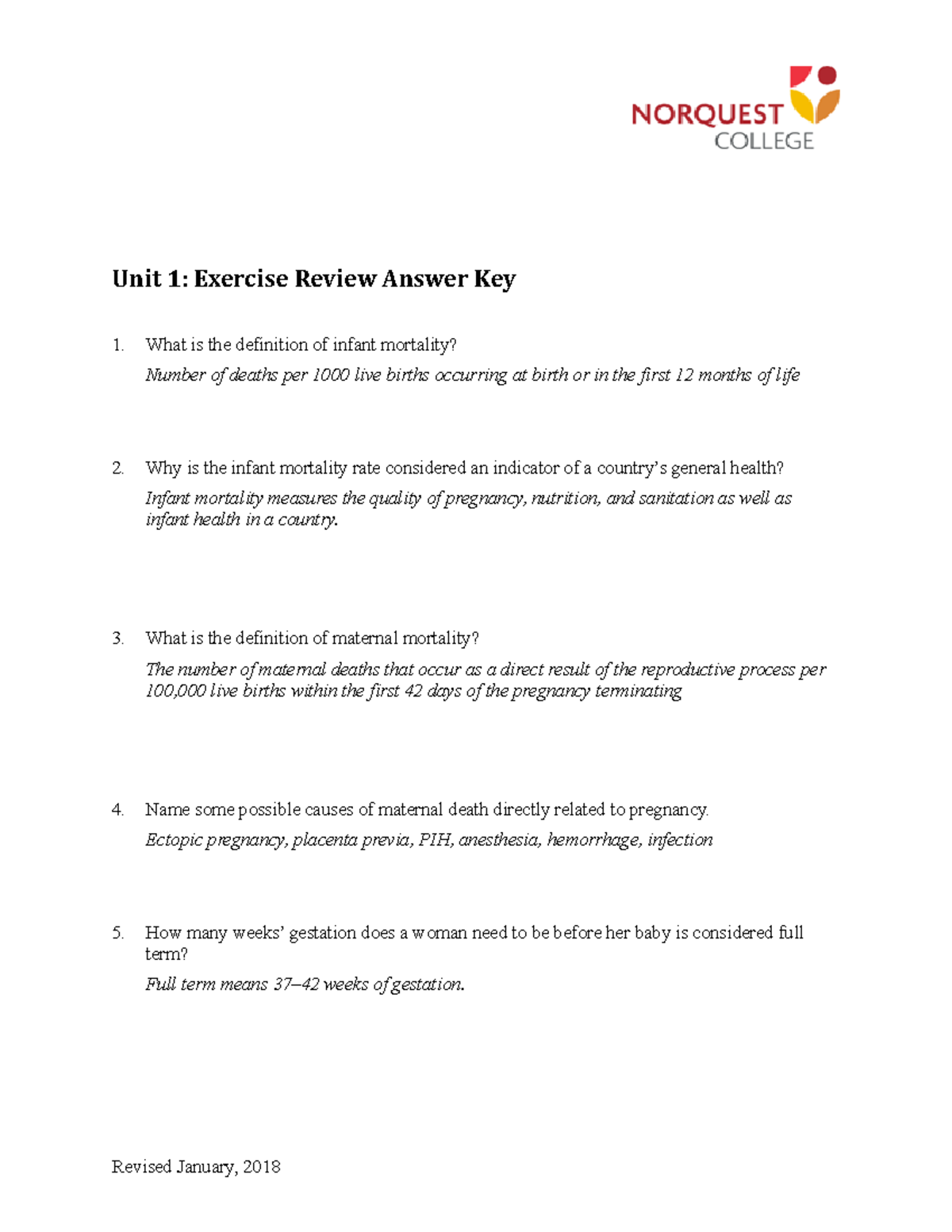 Unit 1 Review Answer Key Unit 1 Exercise Review Answer Key What Is