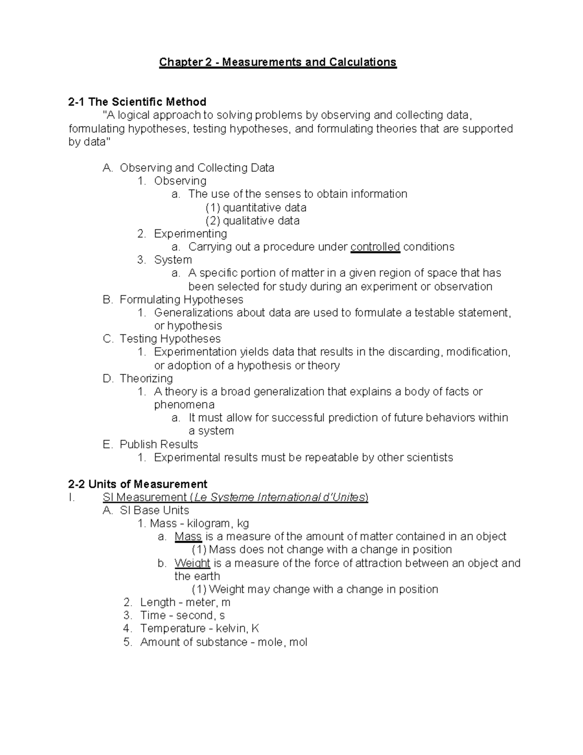 Ch02note - n/a. - Chapter 2 - Measurements and Calculations 2-1 The ...