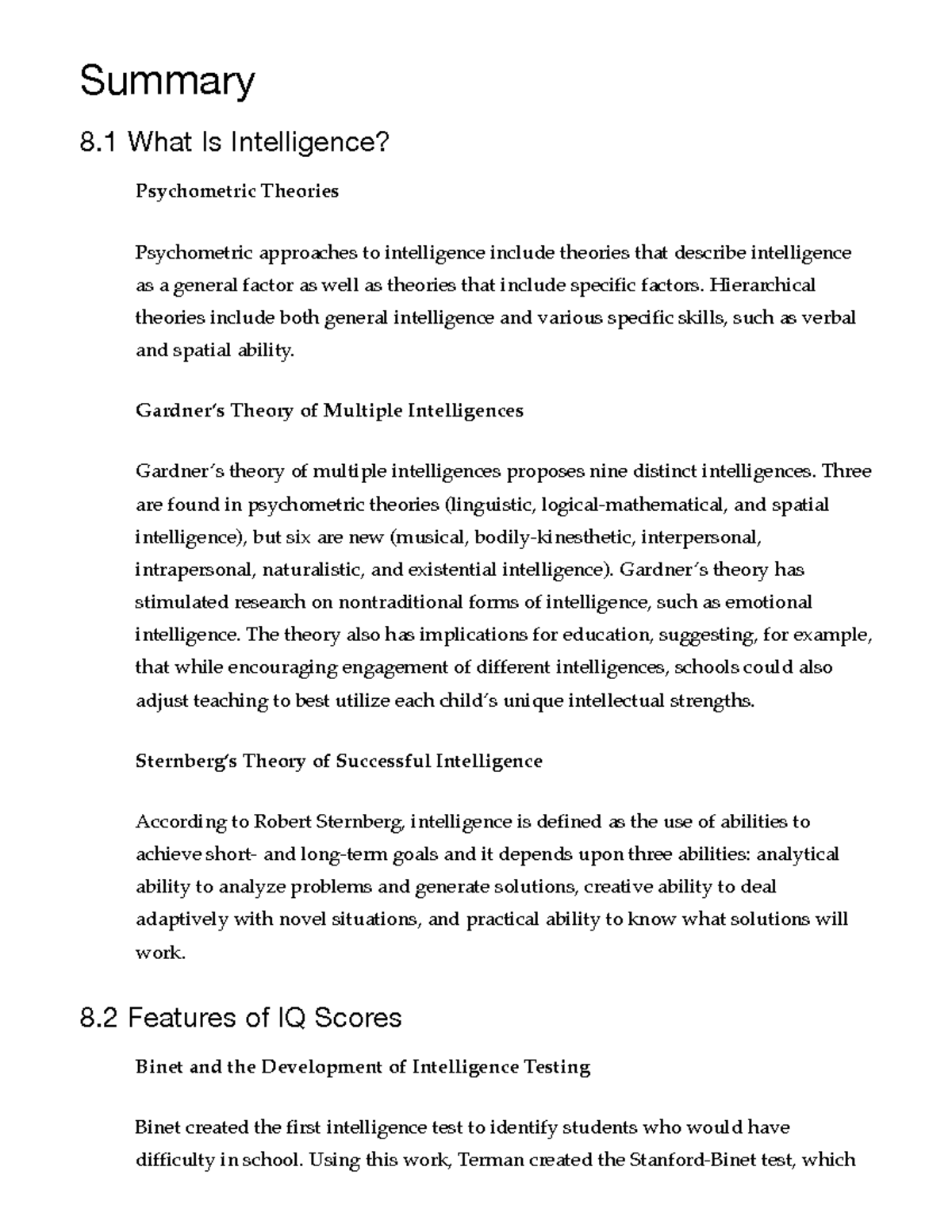 Chapter 8 Intelligence and Individual Differences in Cognition - Summary 8 What Is Intelligence ...