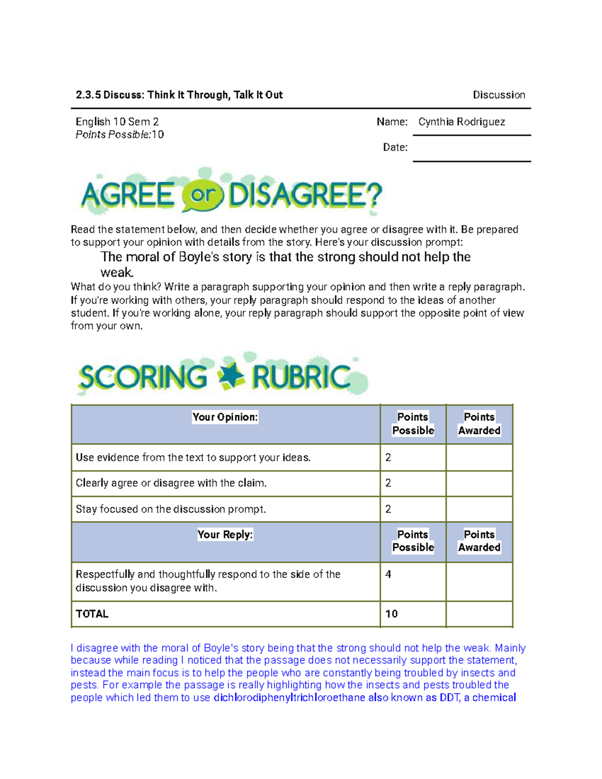 2.3.5 Discuss Think It Through, Talk It Out - 2.3 Discuss: Think It ...