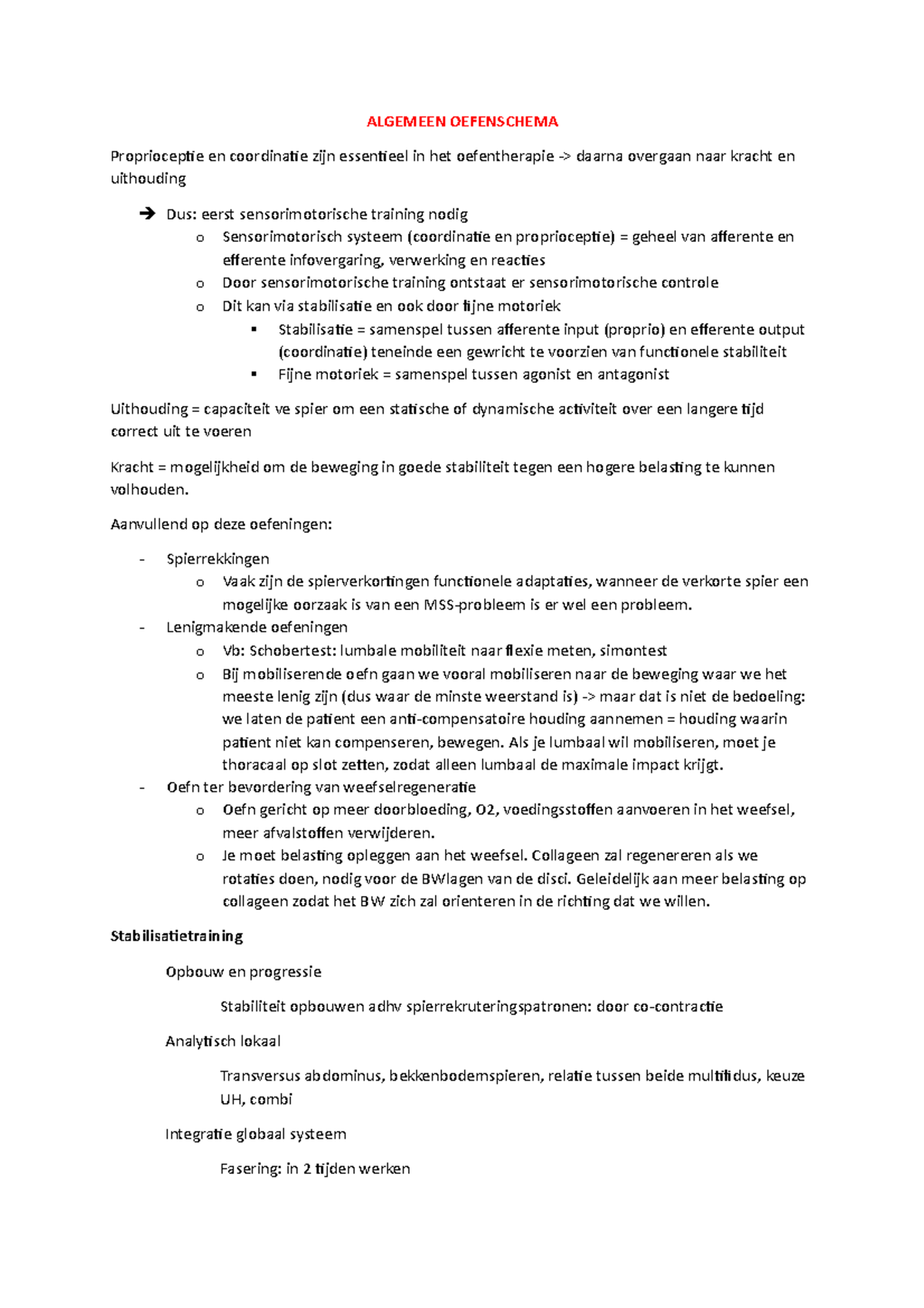 Danneels wervelzuil - ALGEMEEN OEFENSCHEMA Proprioceptie en coordinatie ...