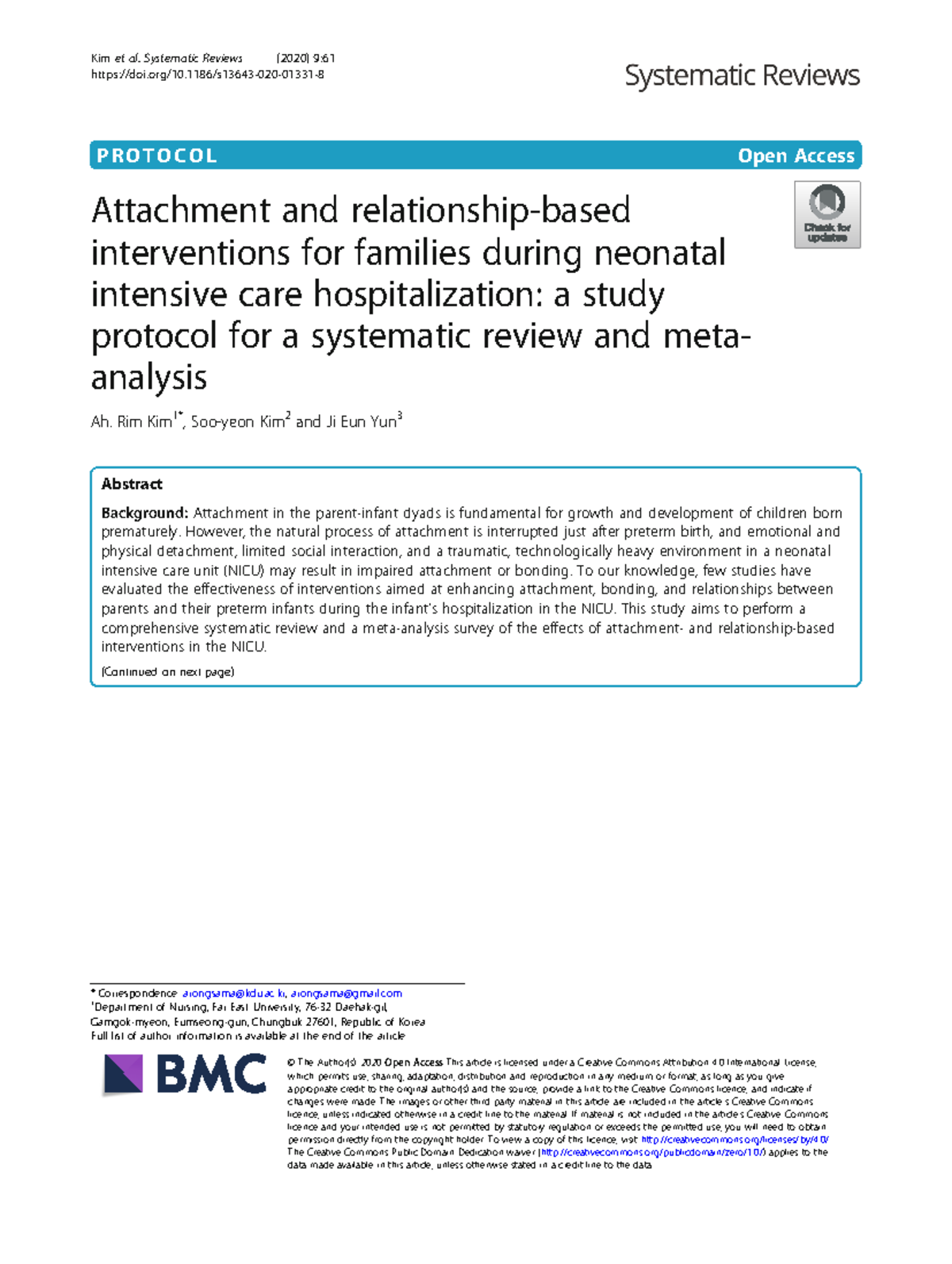Article 2 - P R O T O C O L Open Access Attachment and relationship ...