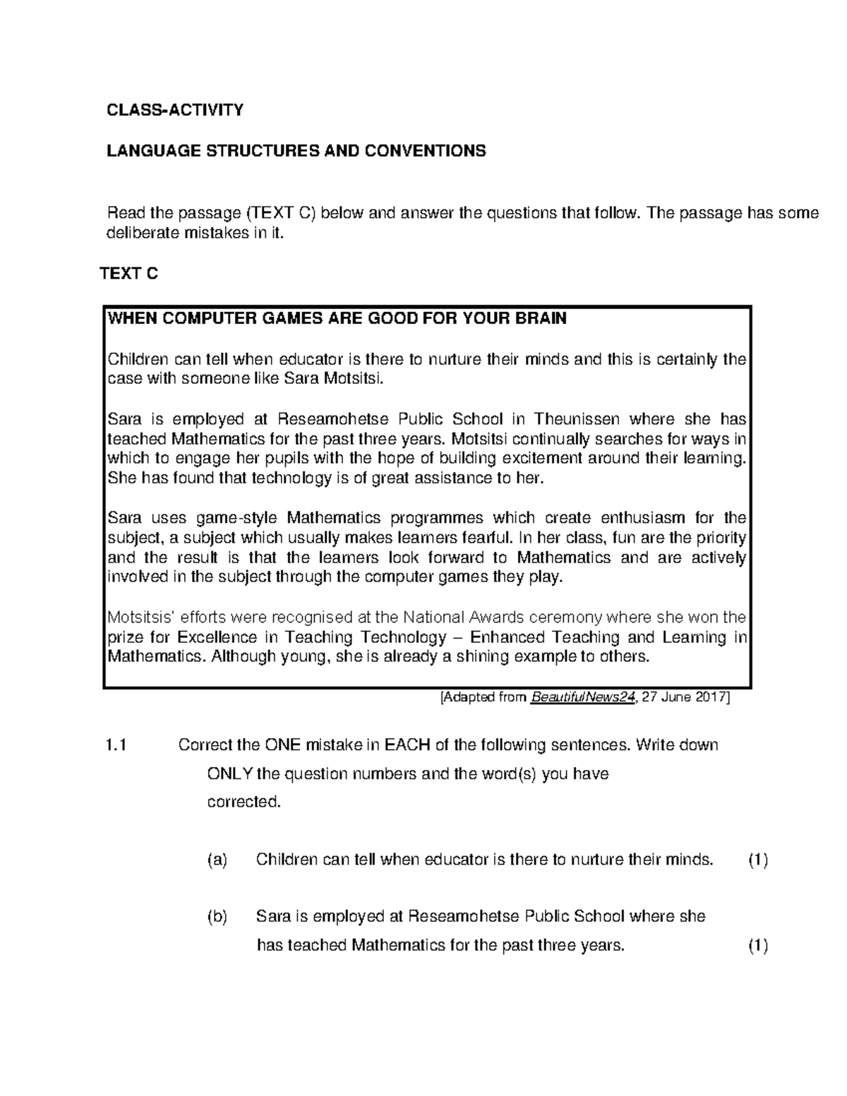 Language Structure AND Conventions - CLASS-ACTIVITY LANGUAGE STRUCTURES ...